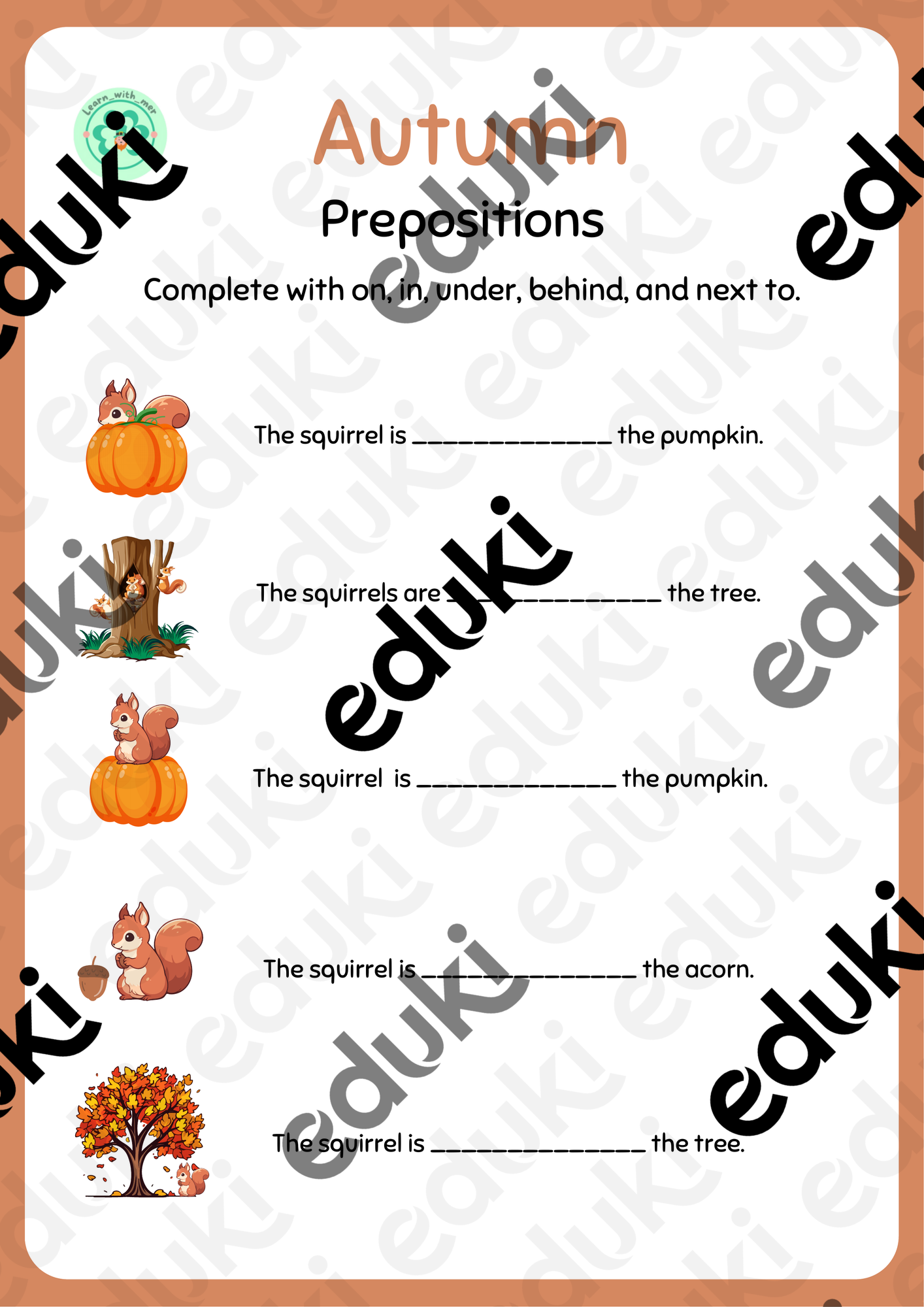 Autumn Prepositions - Autumn activity - material de la siguiente ...