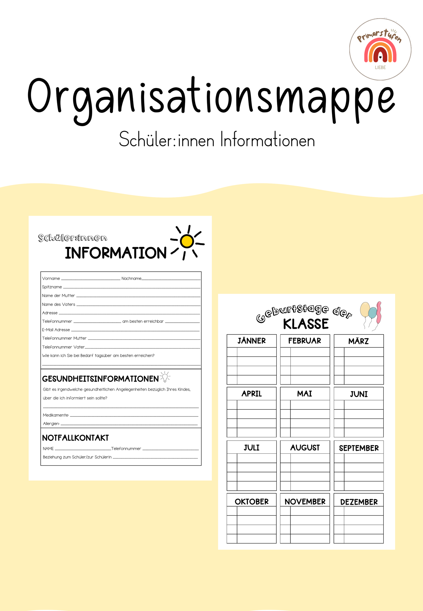Ordnungsmappe: Schüler:innen Informationen VORLAGE – Unterrichtsmaterial im Fach Fachübergreifendes