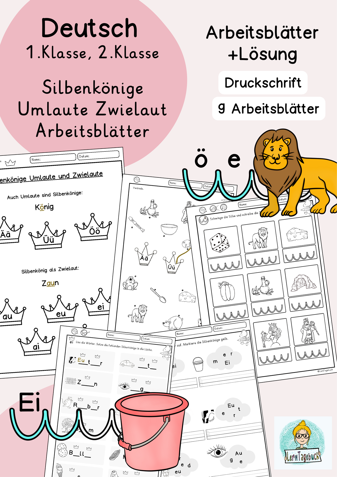Silbenkönige Umlaute ,Zwielaute Selbstlernheft Deutsch Klasse 1, Klasse 2 – Unterrichtsmaterial ...