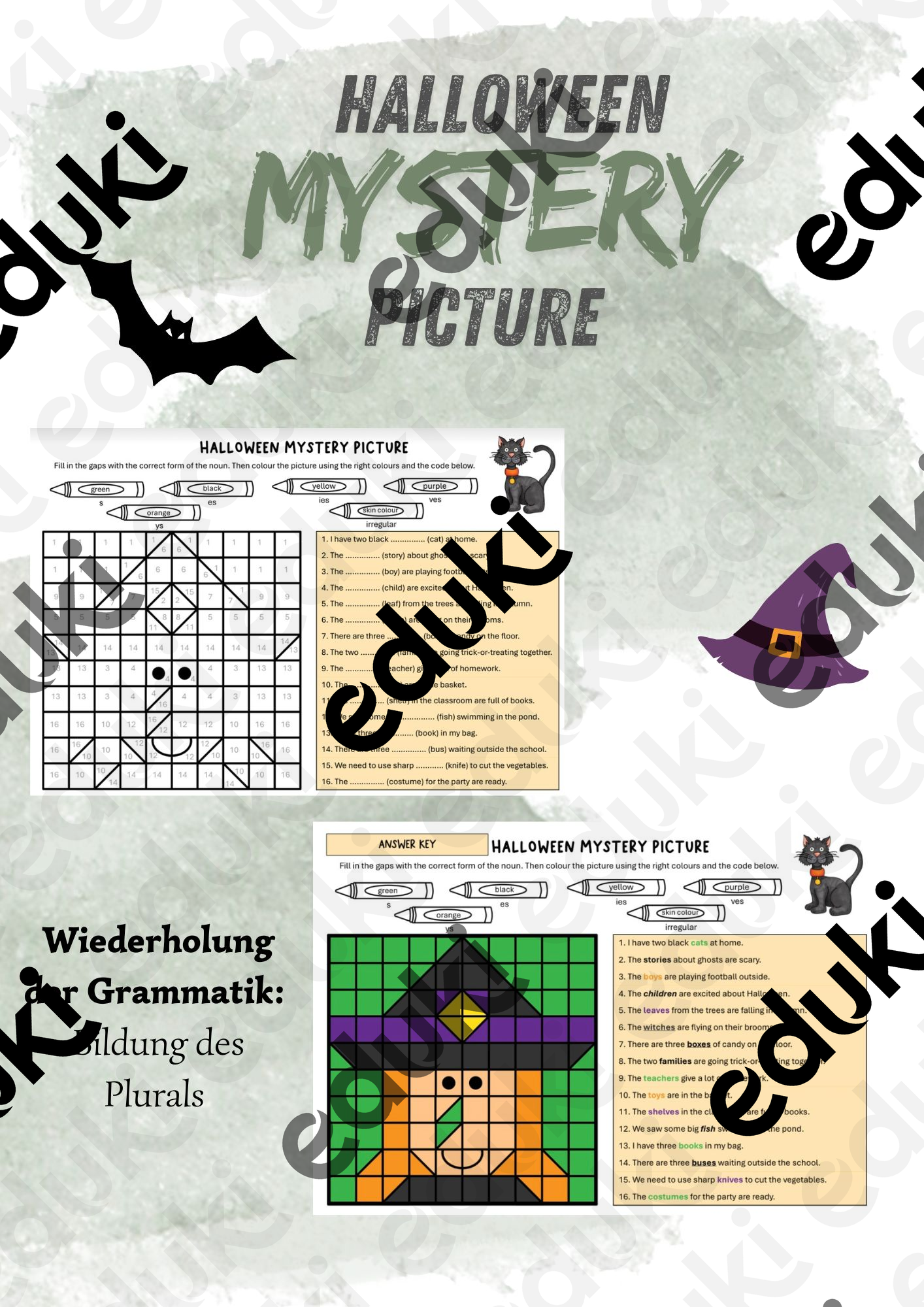 Halloween Mystery Picture - Plural nouns – Unterrichtsmaterial im Fach ...