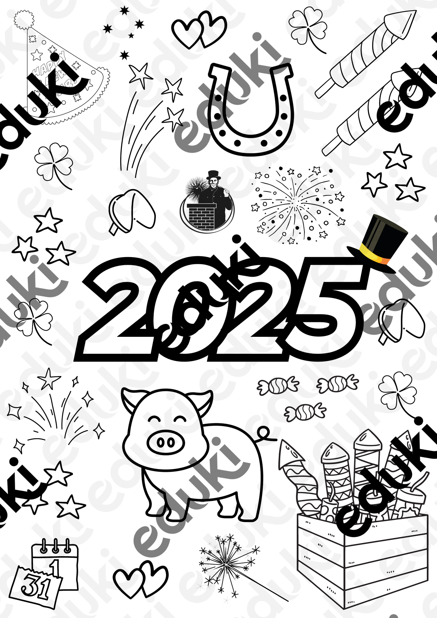 Ausmalbild Silvester 2025 – Unterrichtsmaterial im Fach Fachübergreifendes