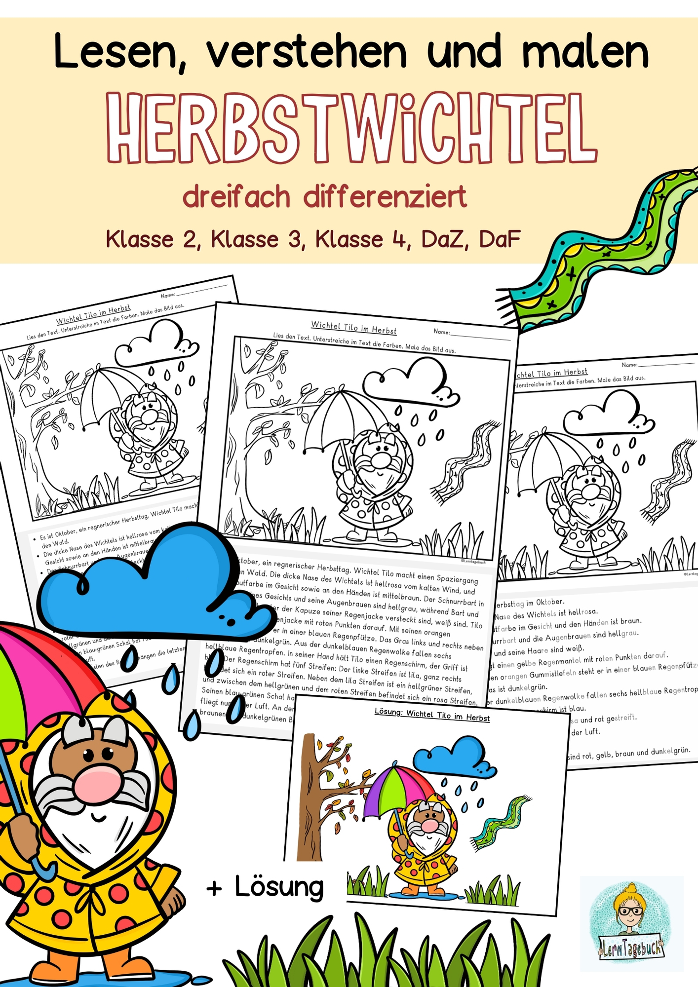 Lesen, verstehen und malen Herbst Deutsch Leseaufgabe Klasse 2, 3, 4, 5 ...