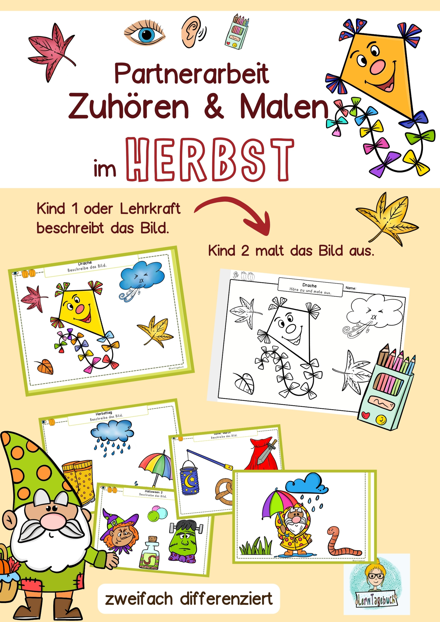 Hörverstehen Herbst Partnerarbeit, Zuhören, Bilder beschreiben ...