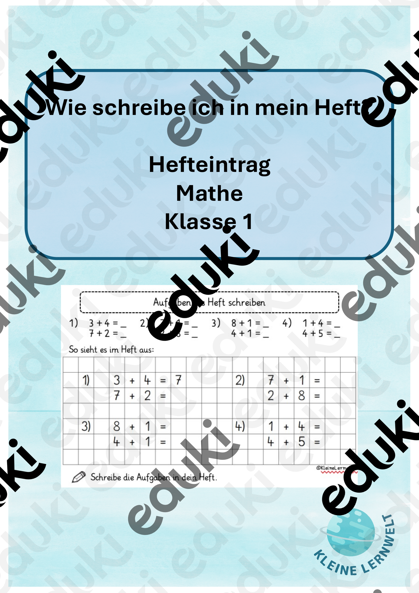 Hefteintrag für Mathe in Klasse 1 – Unterrichtsmaterial im Fach Mathematik