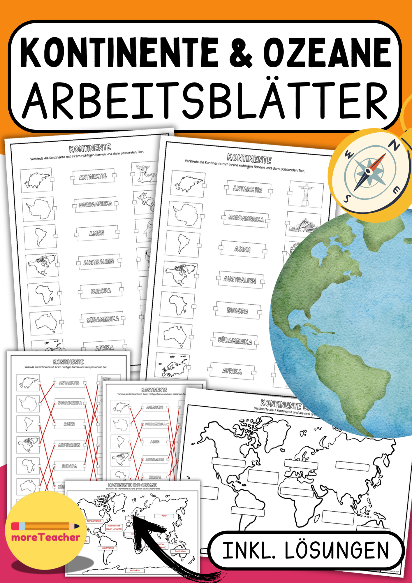 Kontinente & Ozeane: Arbeitsblätter (Klasse 3-6) – Unterrichtsmaterial ...