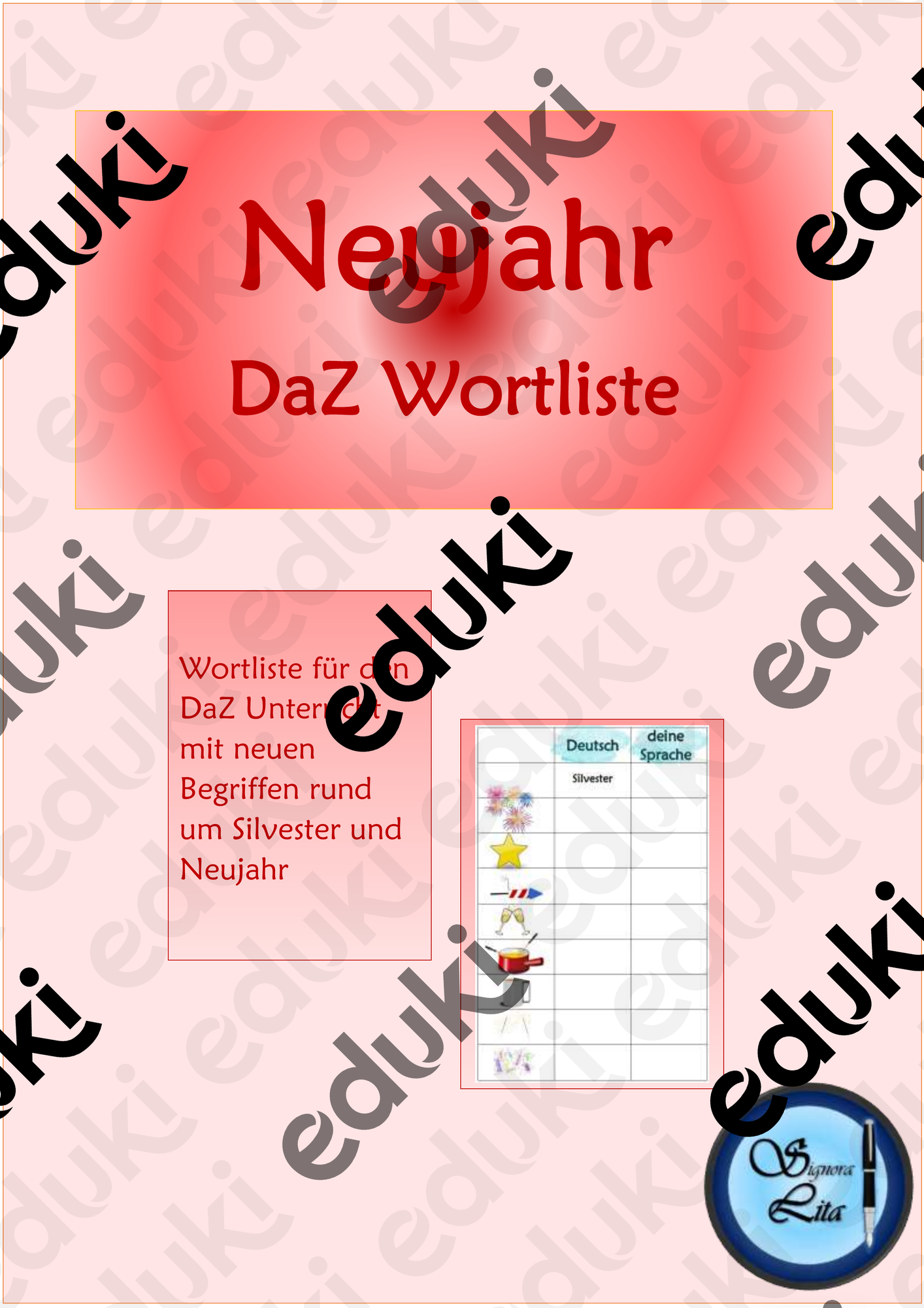 DaZ Wortliste Neujahr – Unterrichtsmaterial im Fach DaZ/DaF