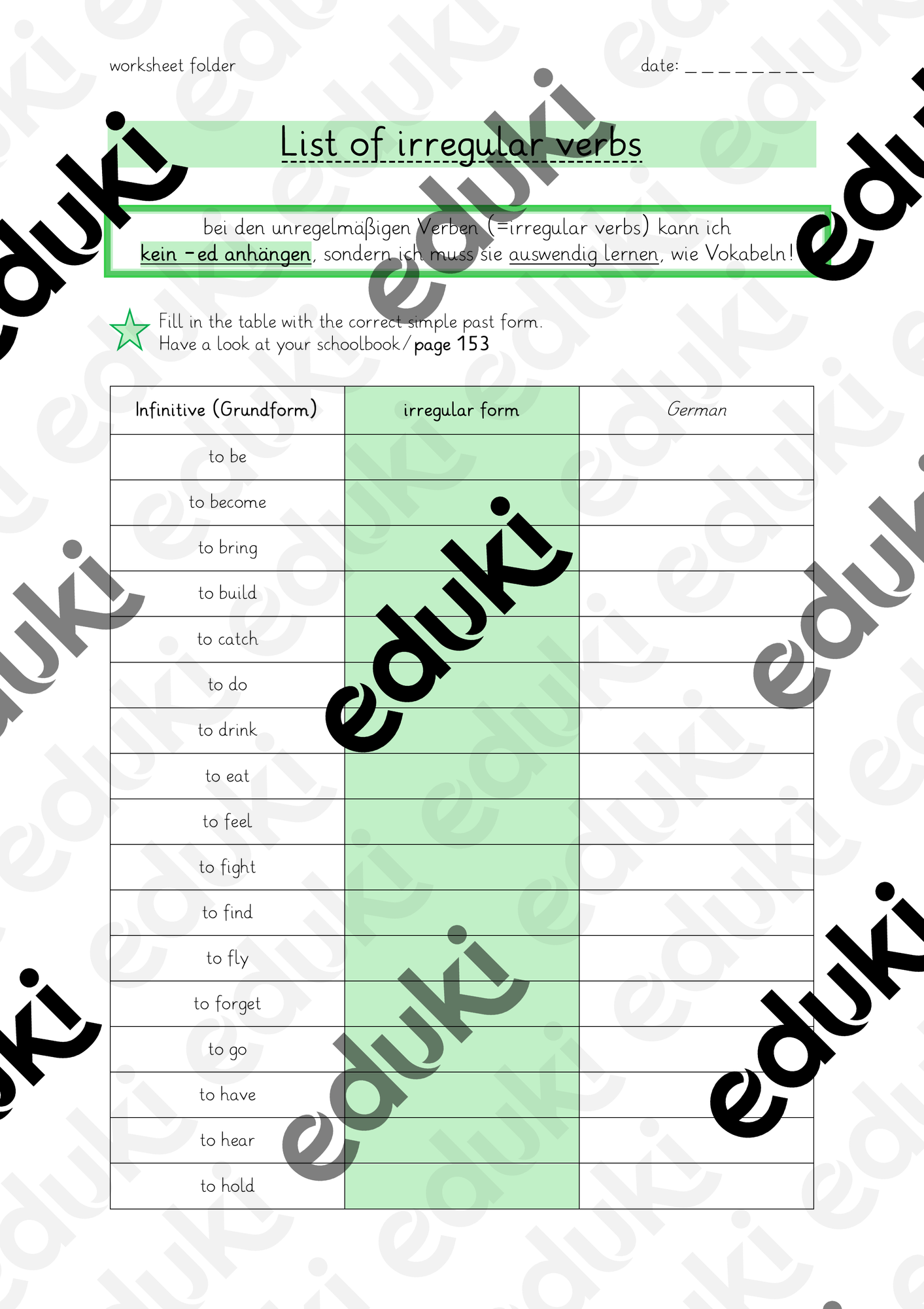 Irregular verbs list - Simple Past (unregelmäßige Verben ...