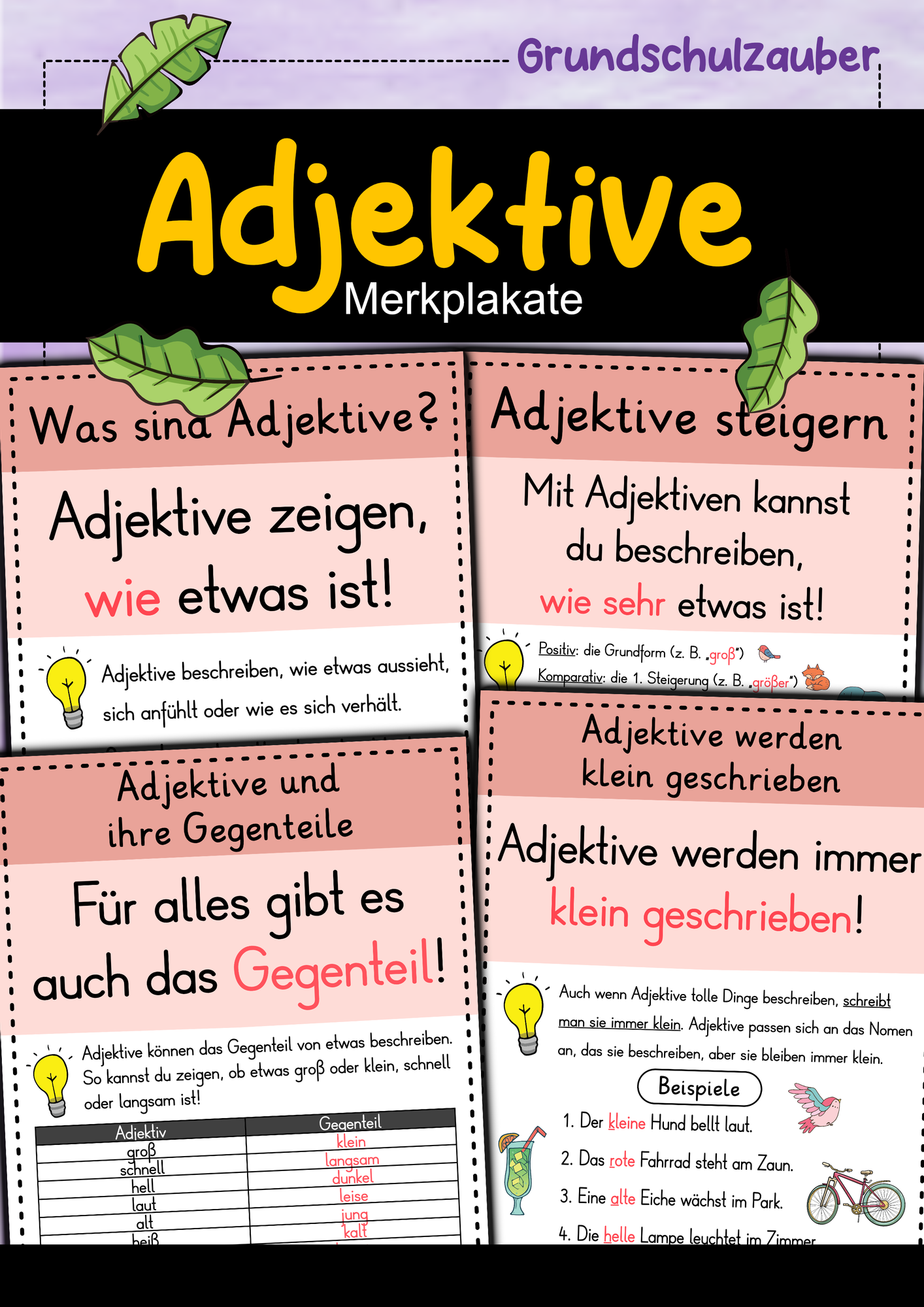 Adjektive Merkplakat | Plakat | Poster | Wortarten | Merkblatt ...