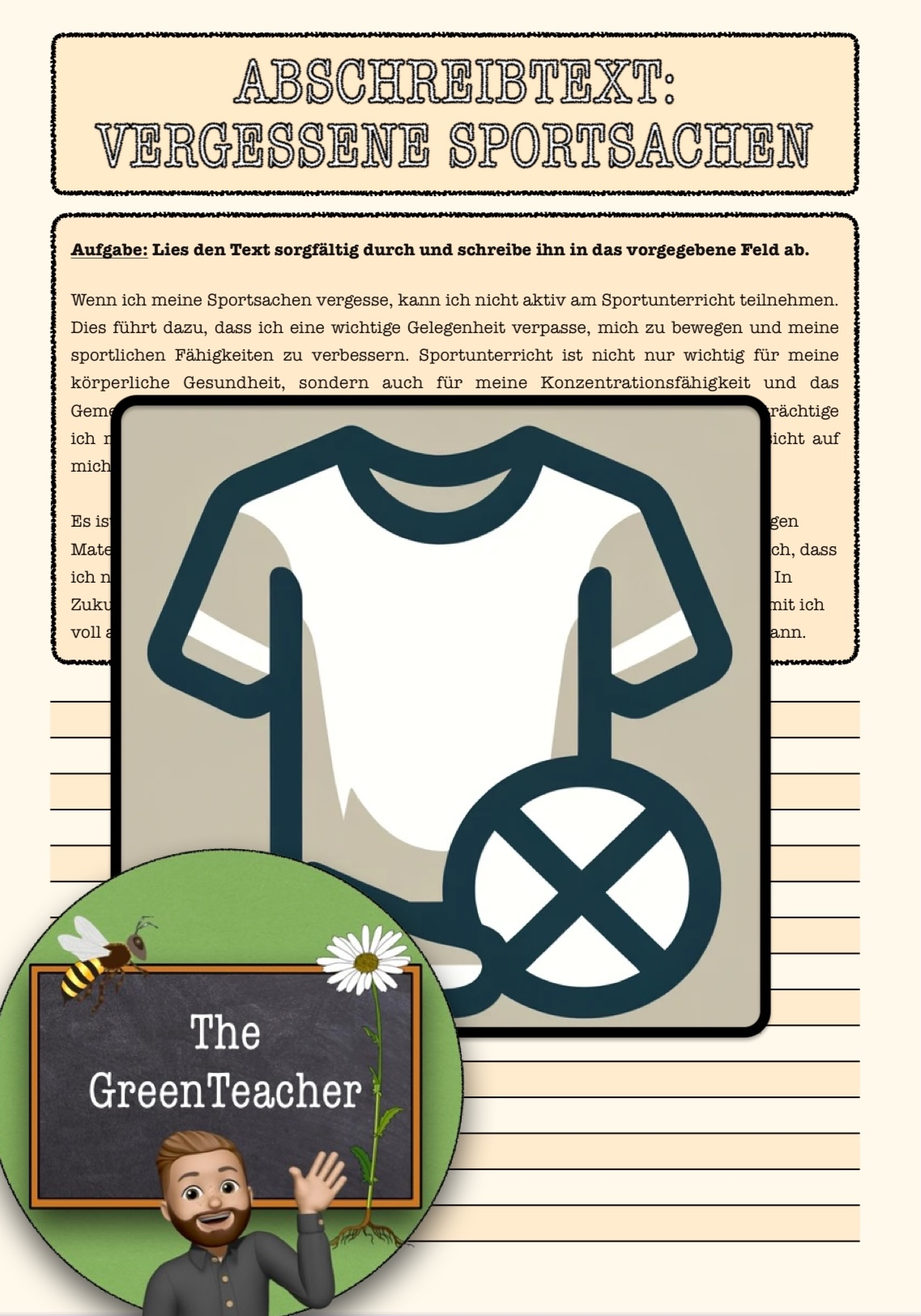 Abschreibtext Vergessene Sportsachen inklusive Reflexion ...