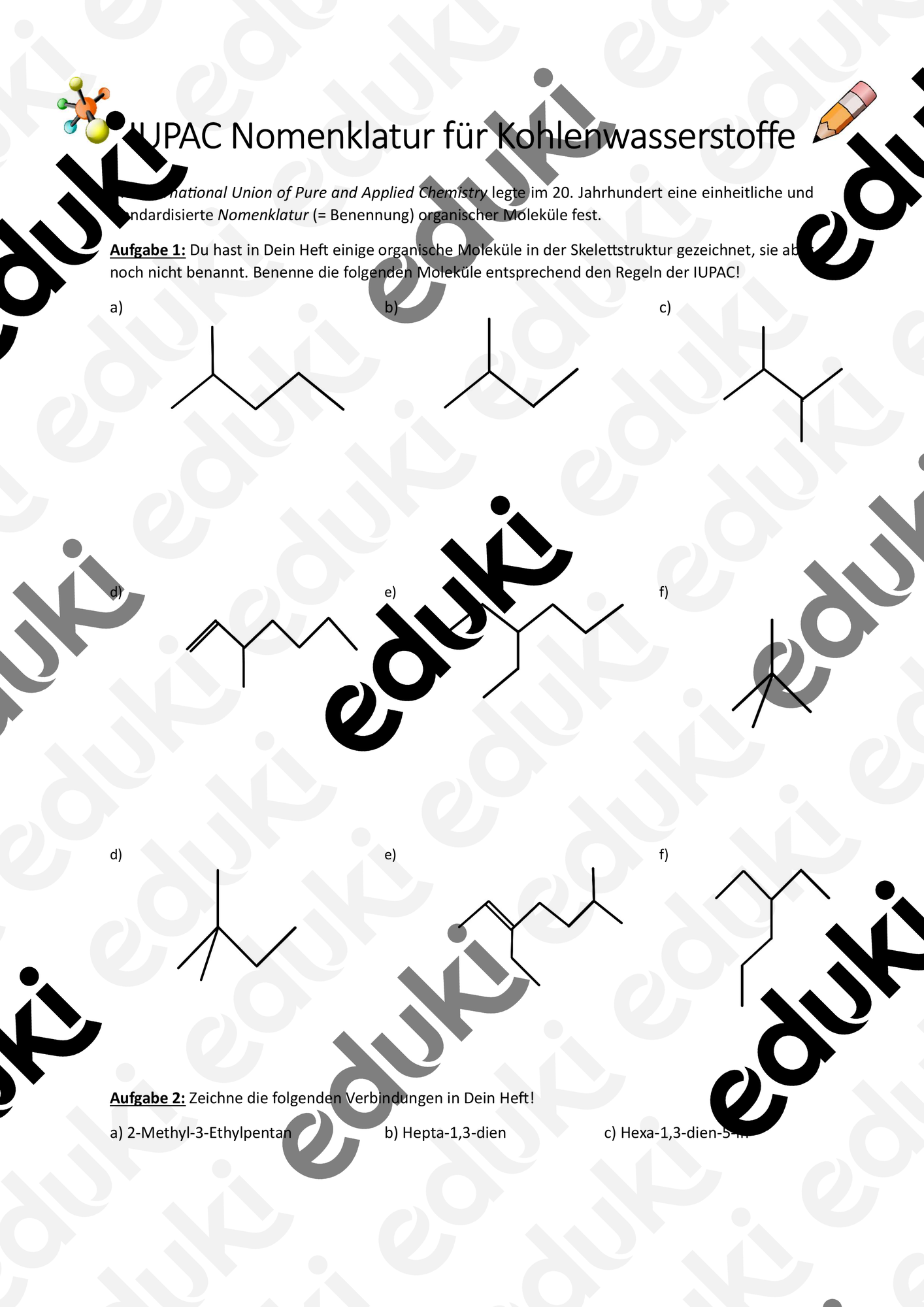 Übung zur Nomenklatur: Teil 1 – Unterrichtsmaterial im Fach Chemie