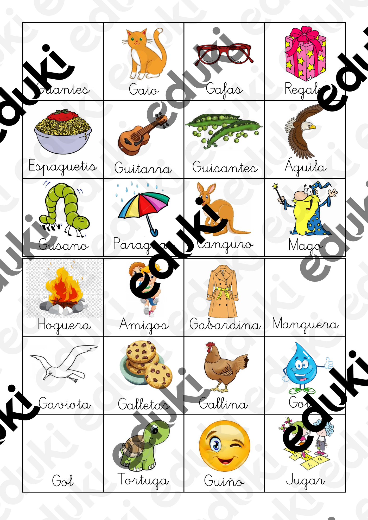 Bingo de la letra G - material de la siguiente asignatura Lengua y ...