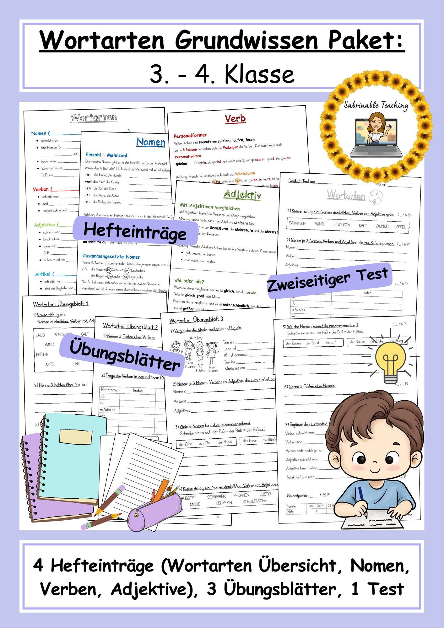 Wortarten Grundwissen: 3.-4. Klasse – Unterrichtsmaterial im Fach Deutsch