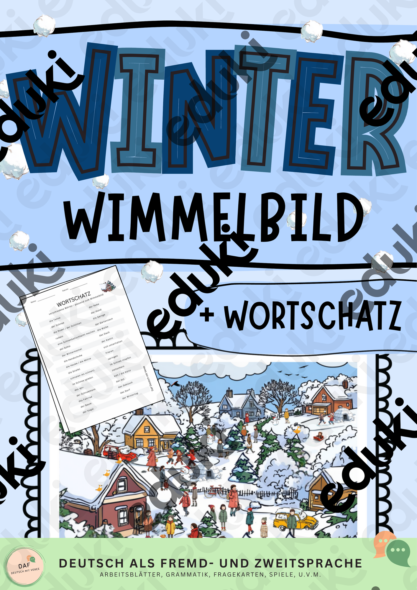 WINTER Wimmelbild mit passenden Wörtern - Bildbeschreibung ...