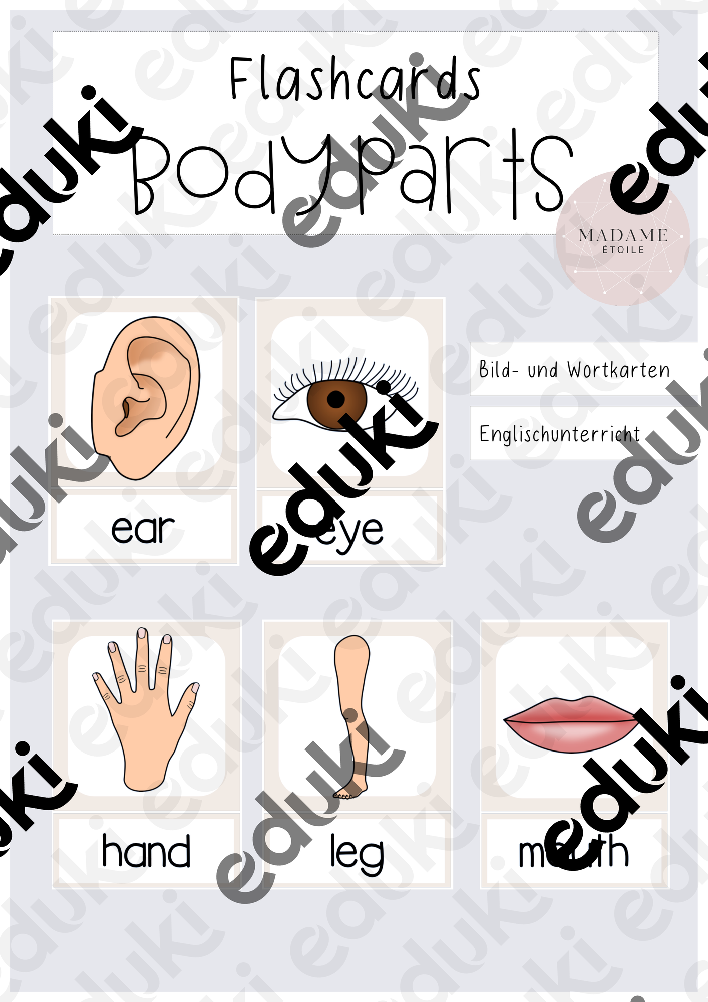 Body parts Flashcards Körper – Unterrichtsmaterial im Fach Englisch