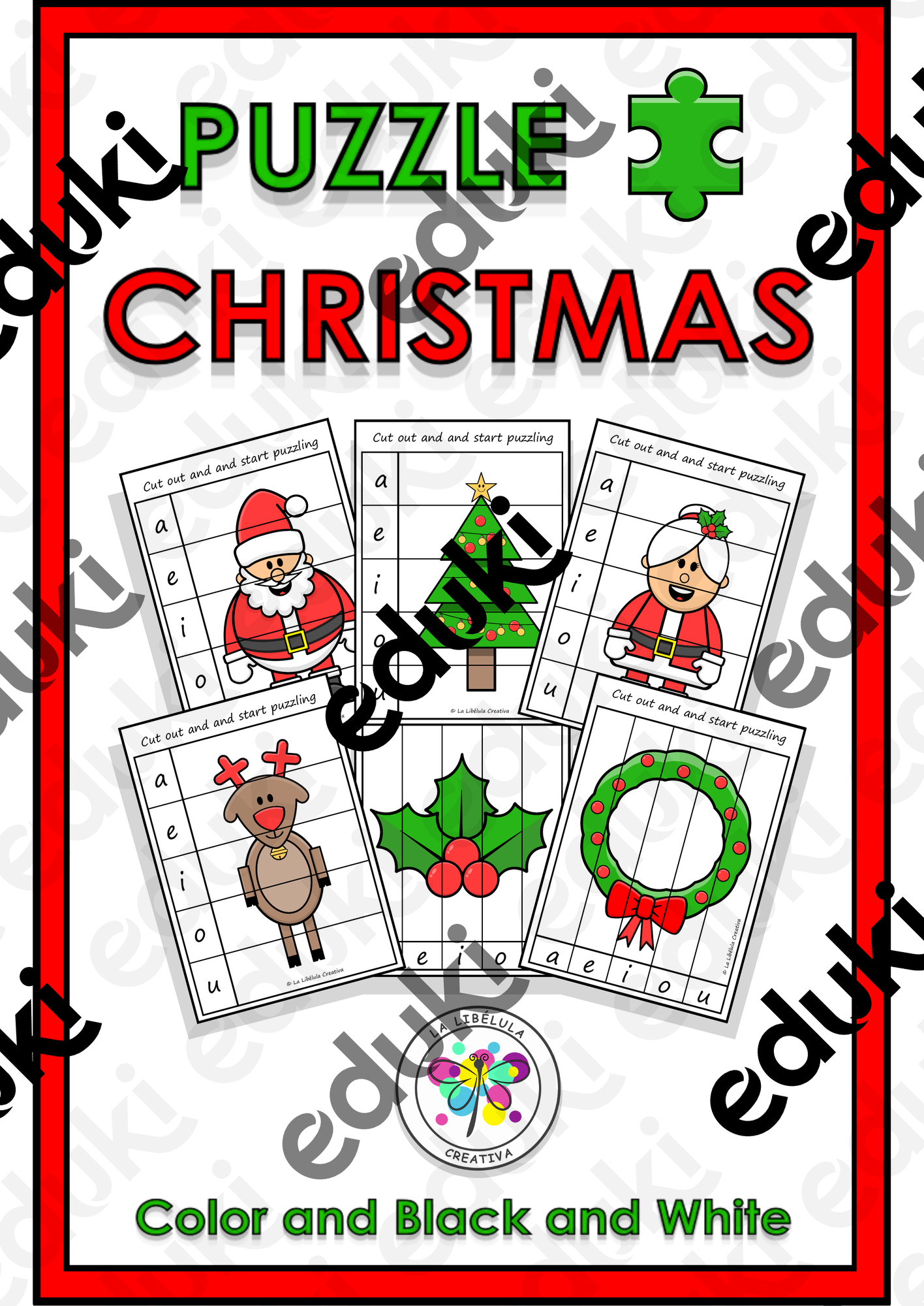 PUZZLE CHRISTMAS VOWELS SANTA CLAUS CUT COLOR LETTERS - material de la ...