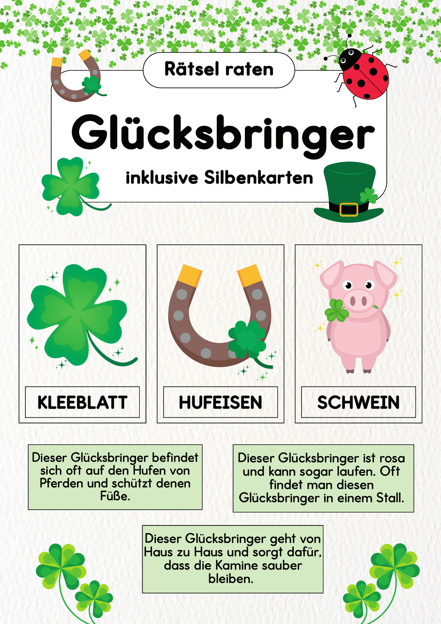 Glücksbringer Rätsel raten | Silbenkarten Glücksbringer ...