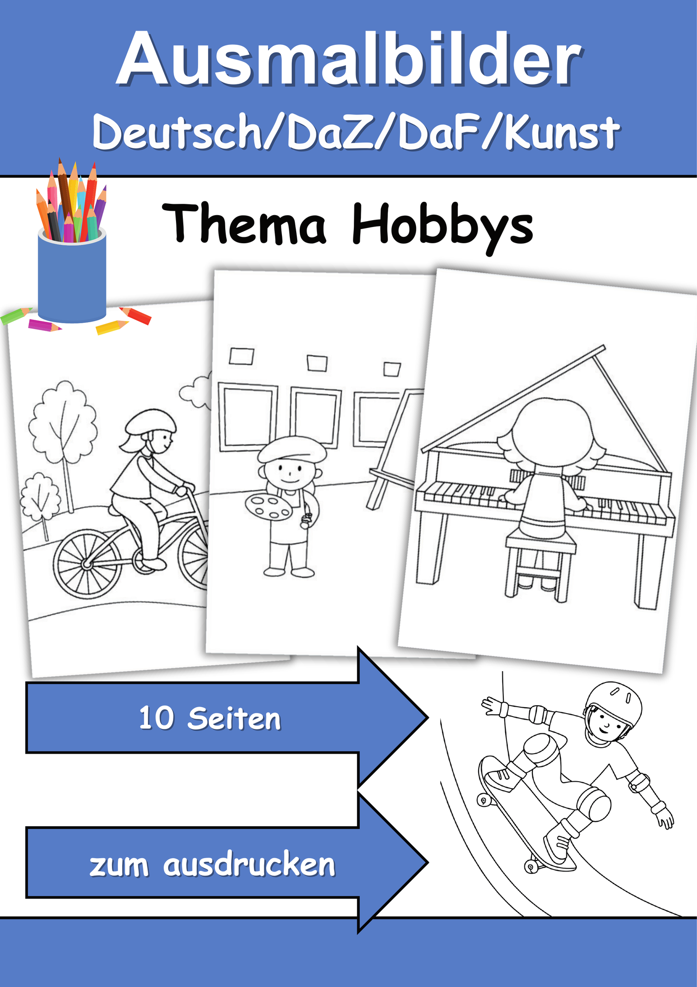 Ausmalbilder Thema Hobbys/Hobbies - Grundschule - Bastelvorlagen ...