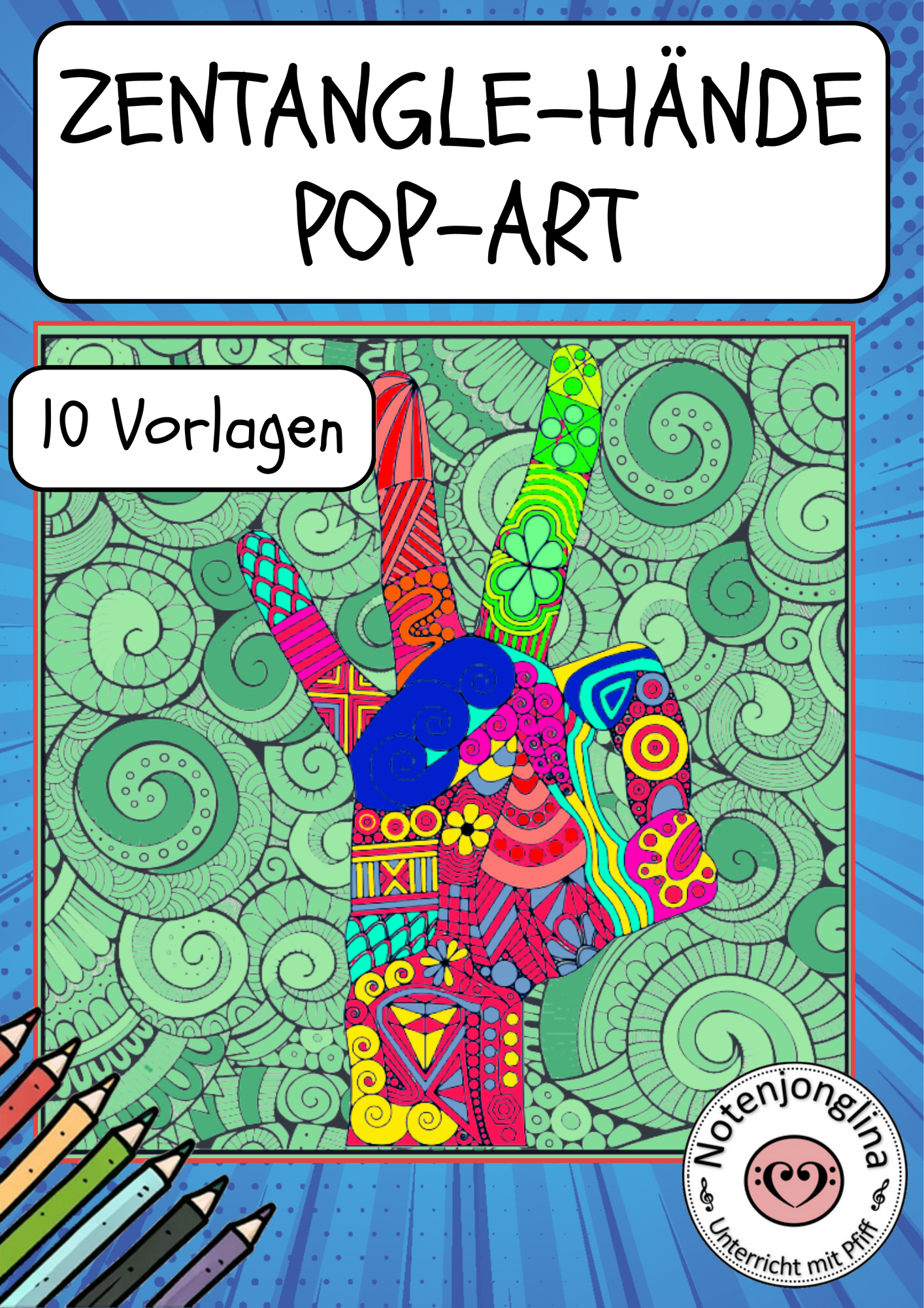 Hände Kunstprojekt Zentangle / Pop-Art zum Ausmalen ...