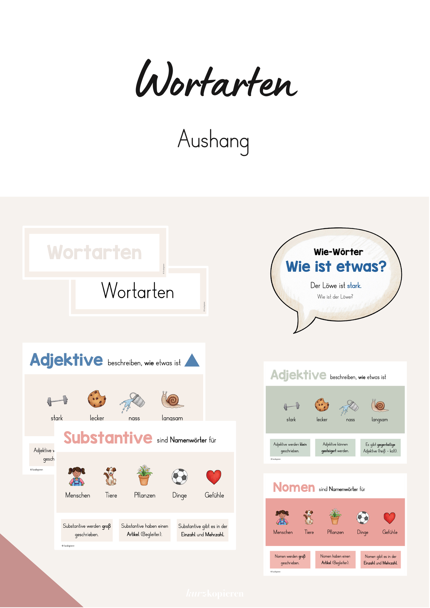 Wortarten - Aushang/ Poster/ Visualisierung (Nomen, Verben, Adjektive ...