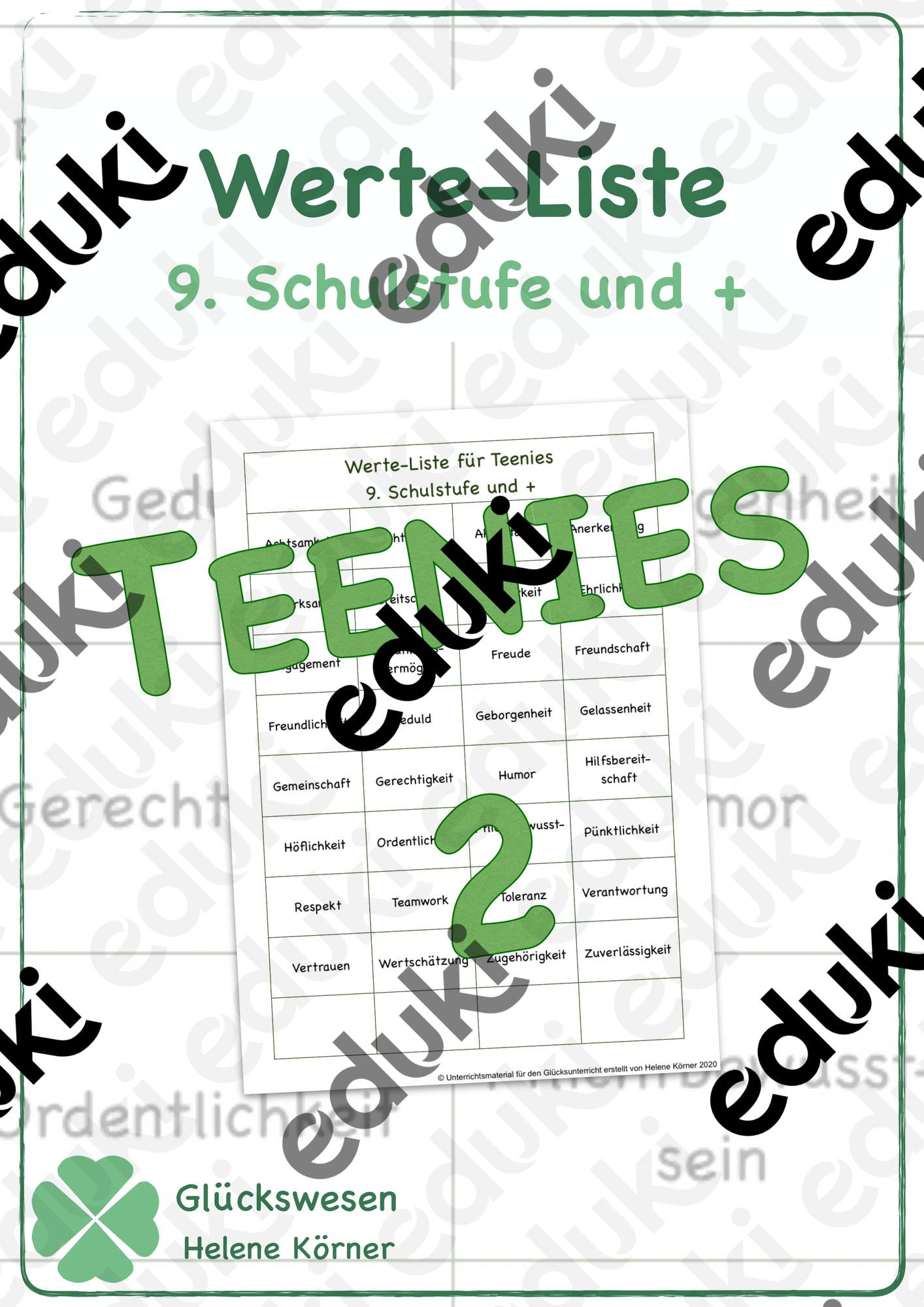 Werteliste für Teenies 2 – Unterrichtsmaterial im Fach Ethik & Werte ...