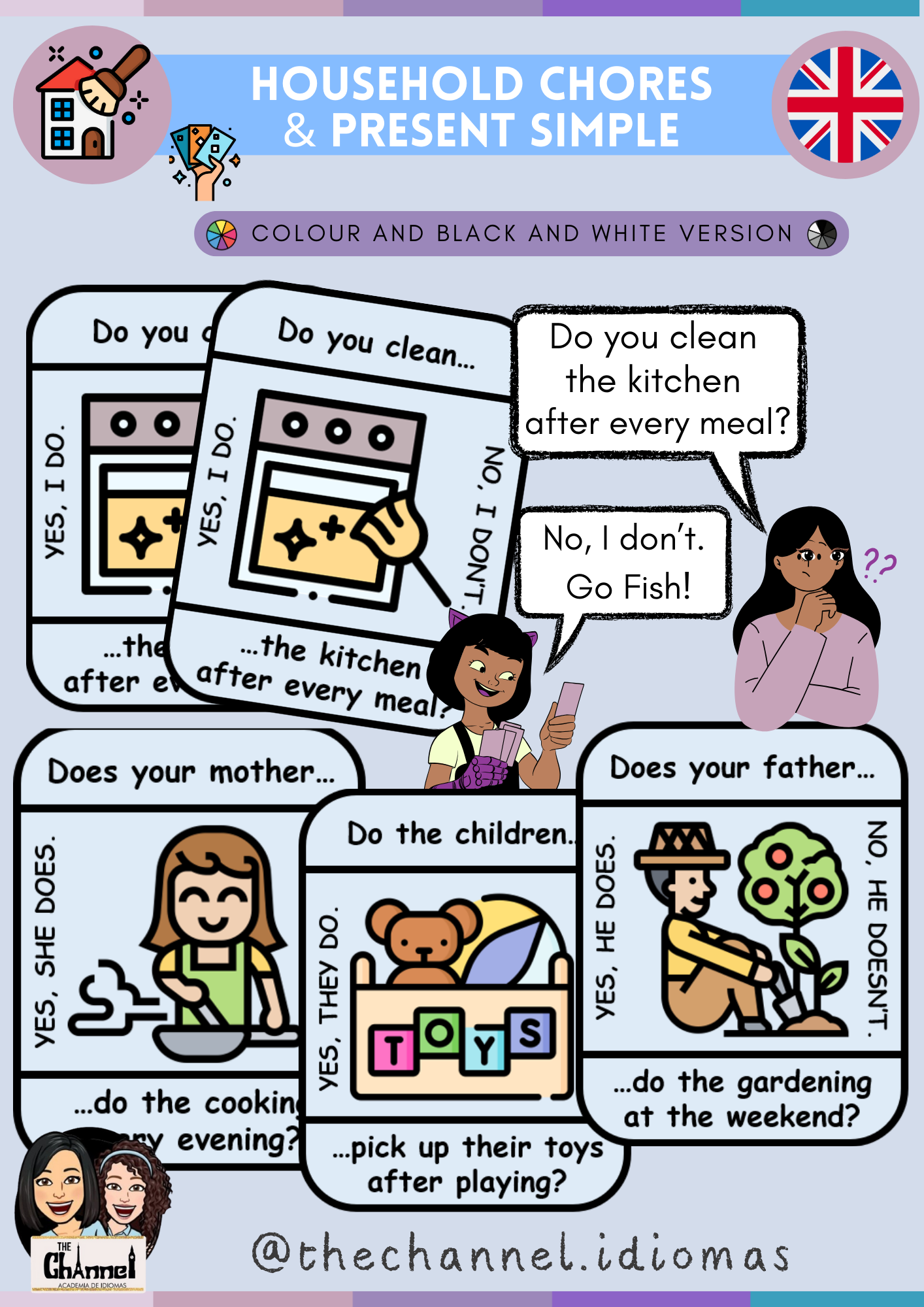 HOUSEWORK & PRESENT SIMPLE – GO FISH (Colour and B&W ...