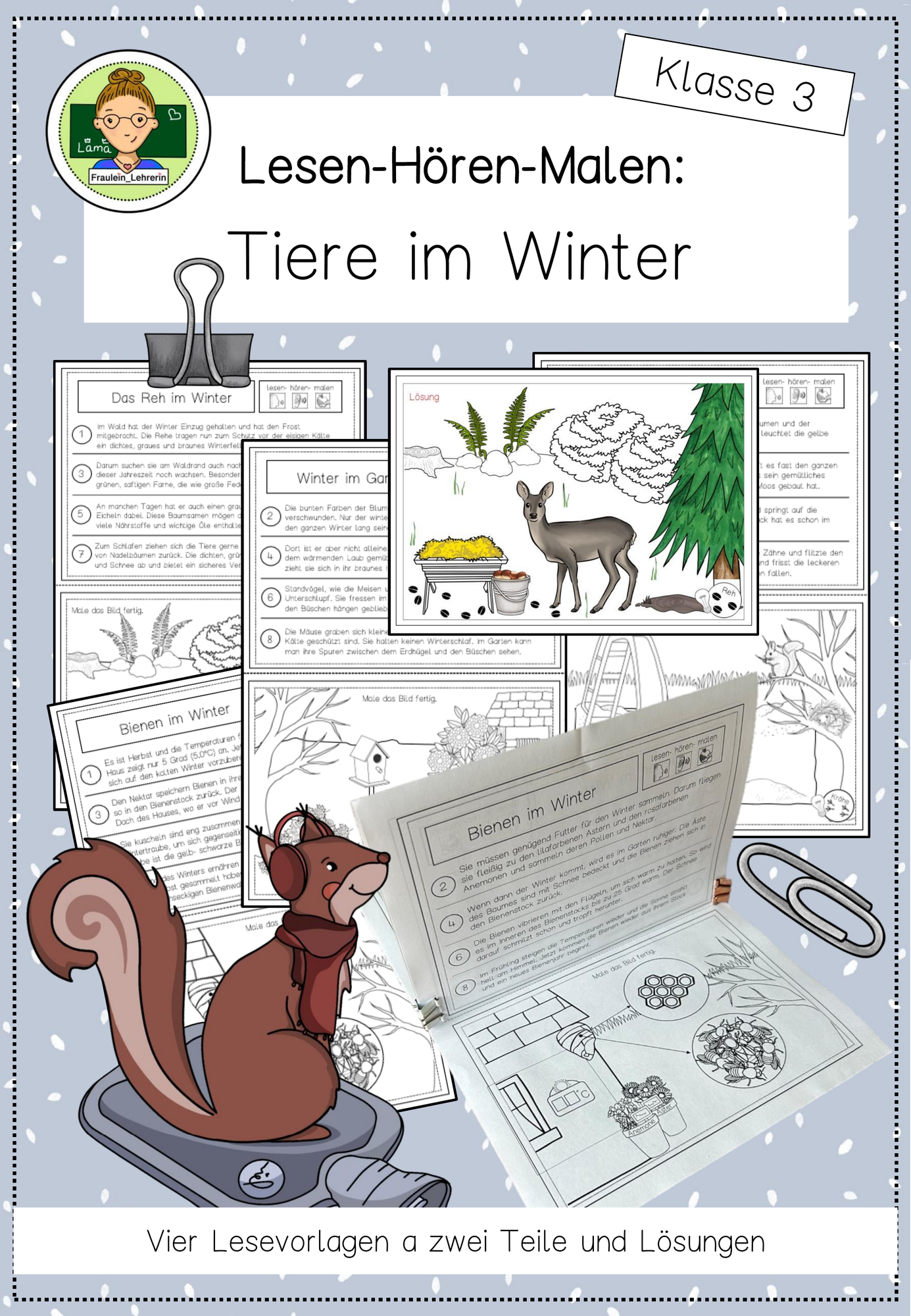 Partnerlesen (lesen-hören-malen): Tiere im Winter (Klasse 3 ...