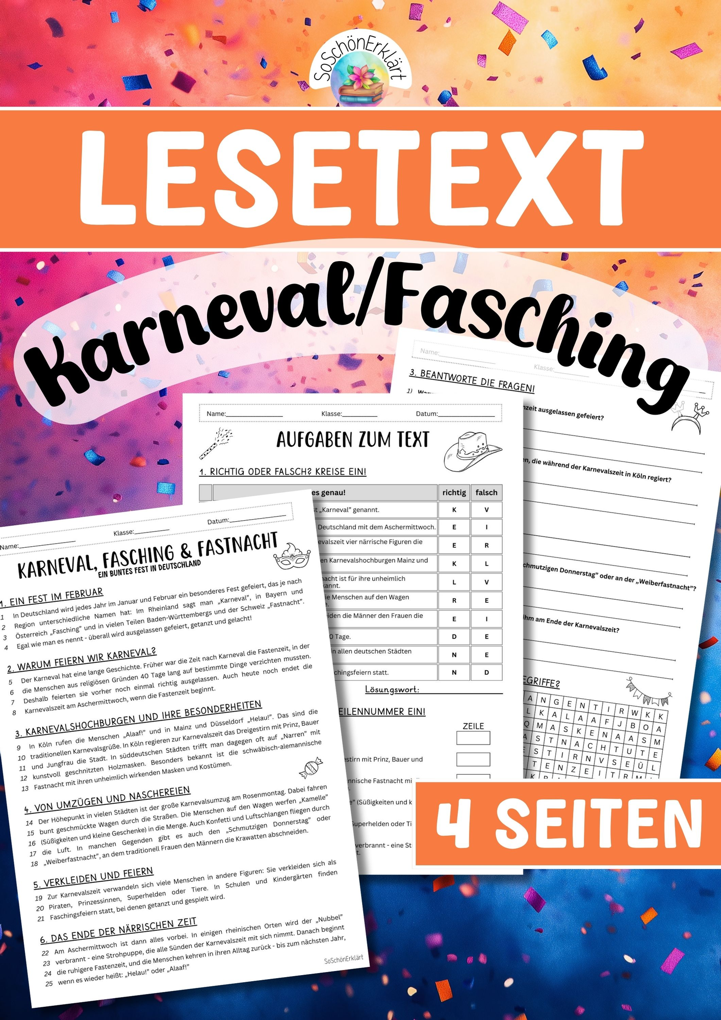 Lesetext - Karneval/Fasching – Unterrichtsmaterial in den Fächern ...