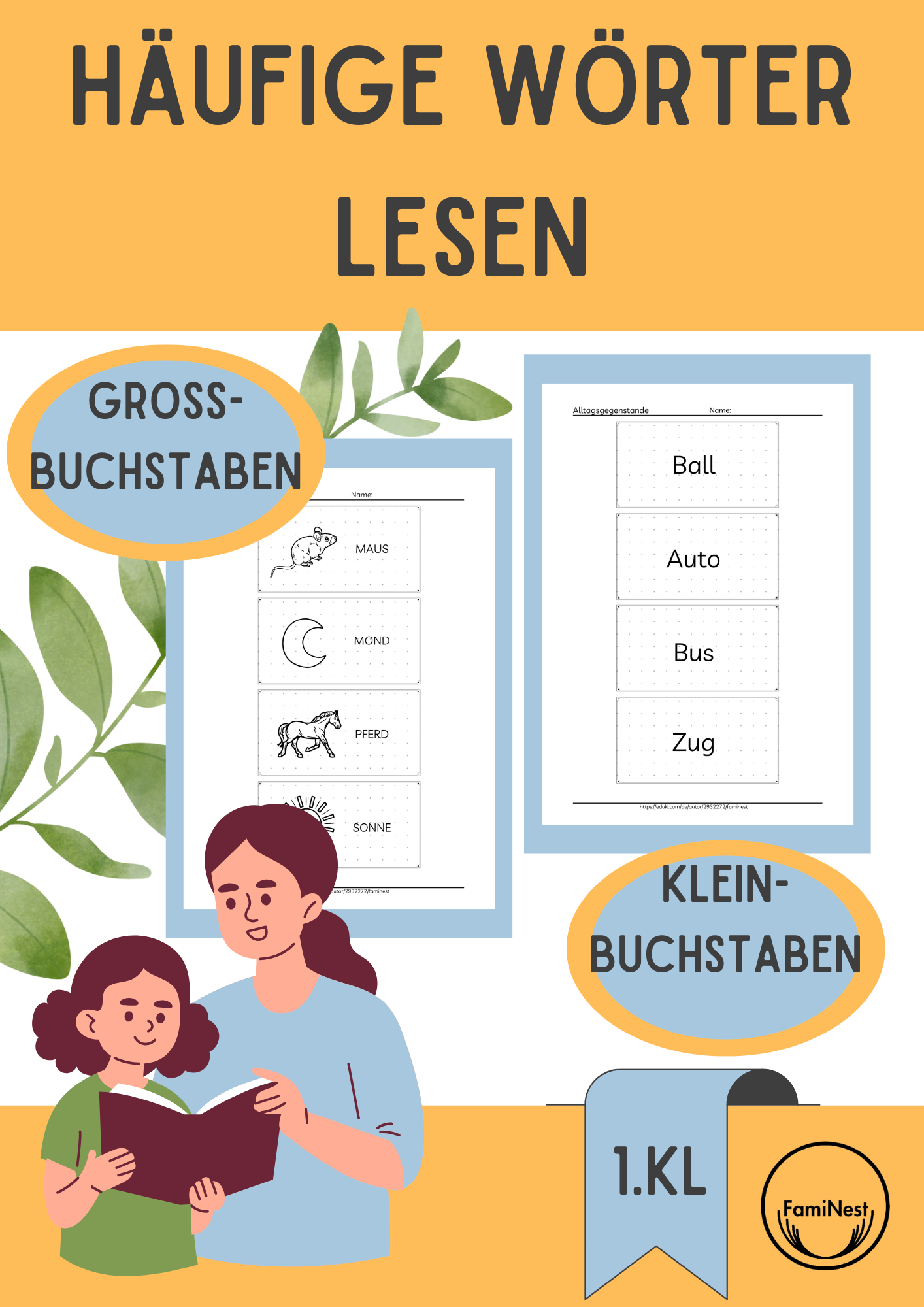 Erste Wörter lesen mit Bildern Häufige Wörter für Leseanfänger zum ...