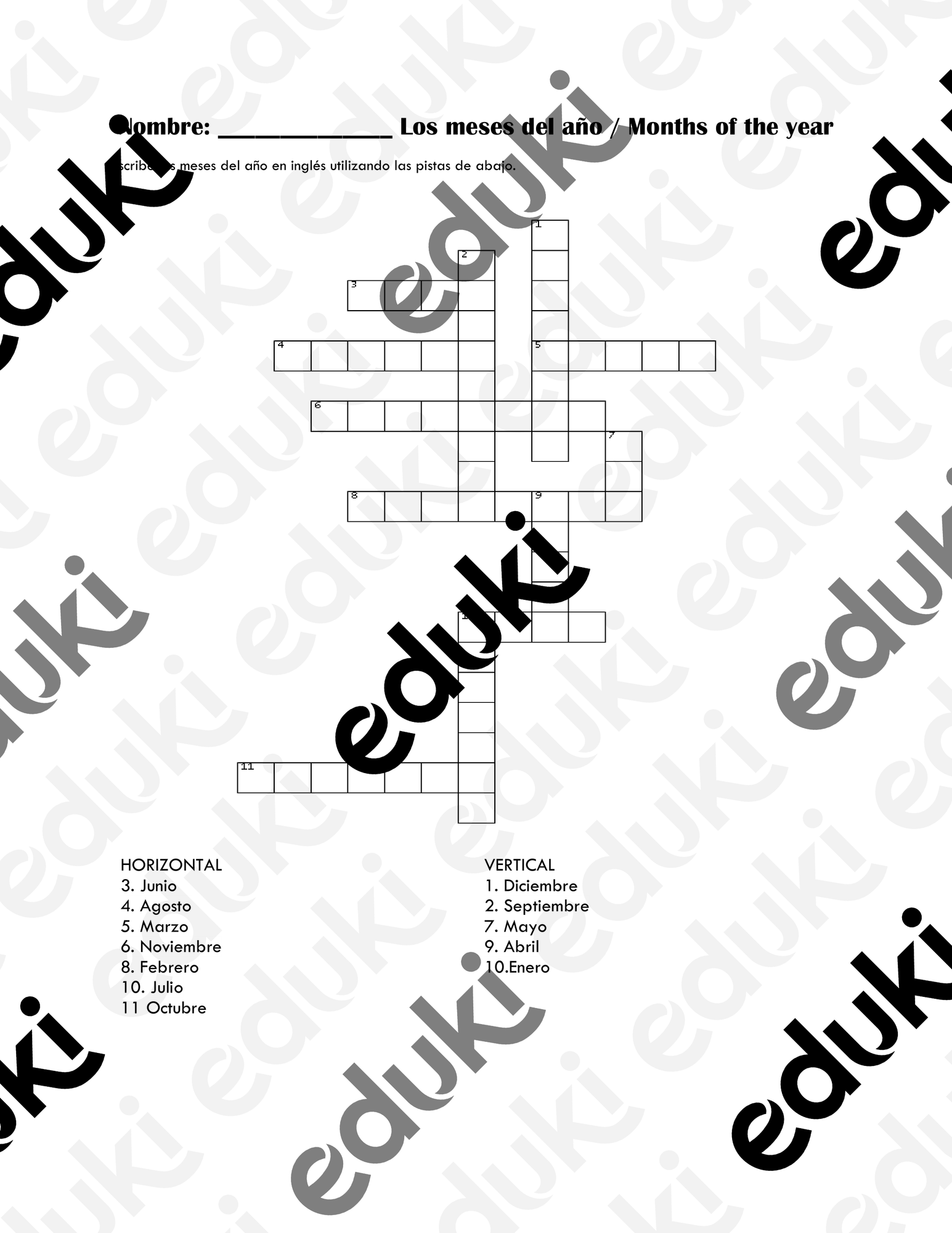 Crucigrama meses del año - material de la siguiente asignatura Inglés ...
