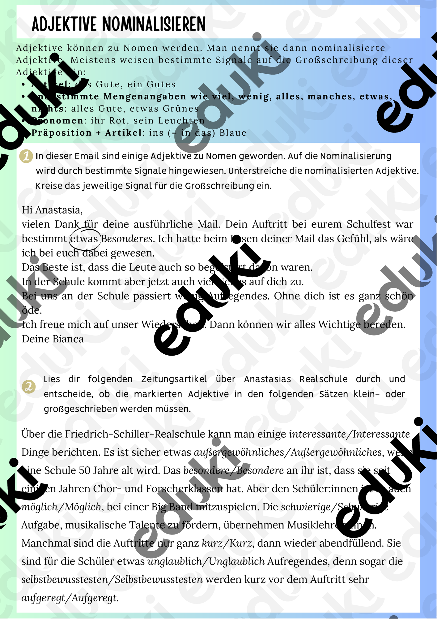 Nominalisierung - Adjektive – Unterrichtsmaterial in den Fächern ...