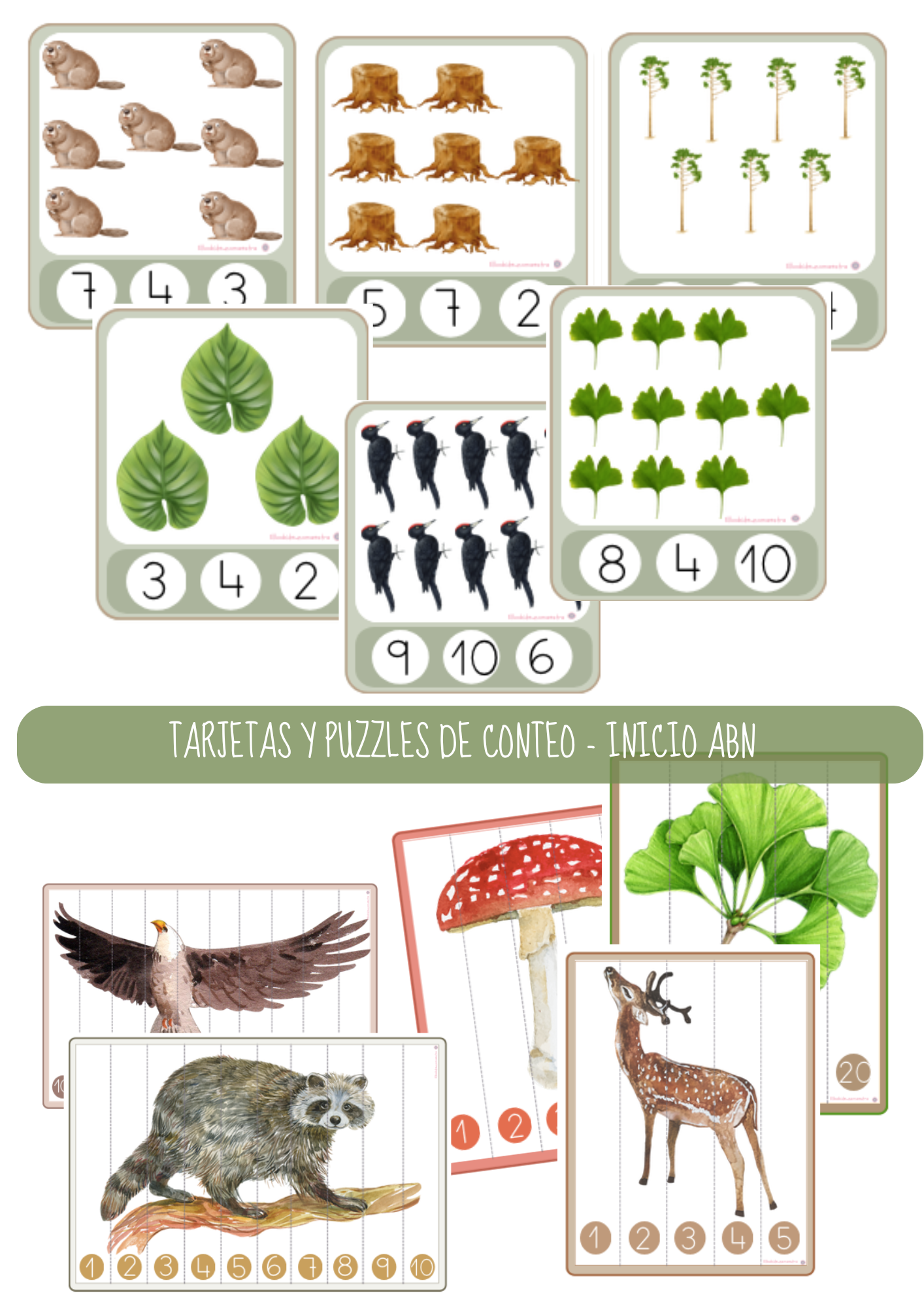 EL BOSQUE : INICIACIÓN ABN. Puzzles numéricosy asociación número ...