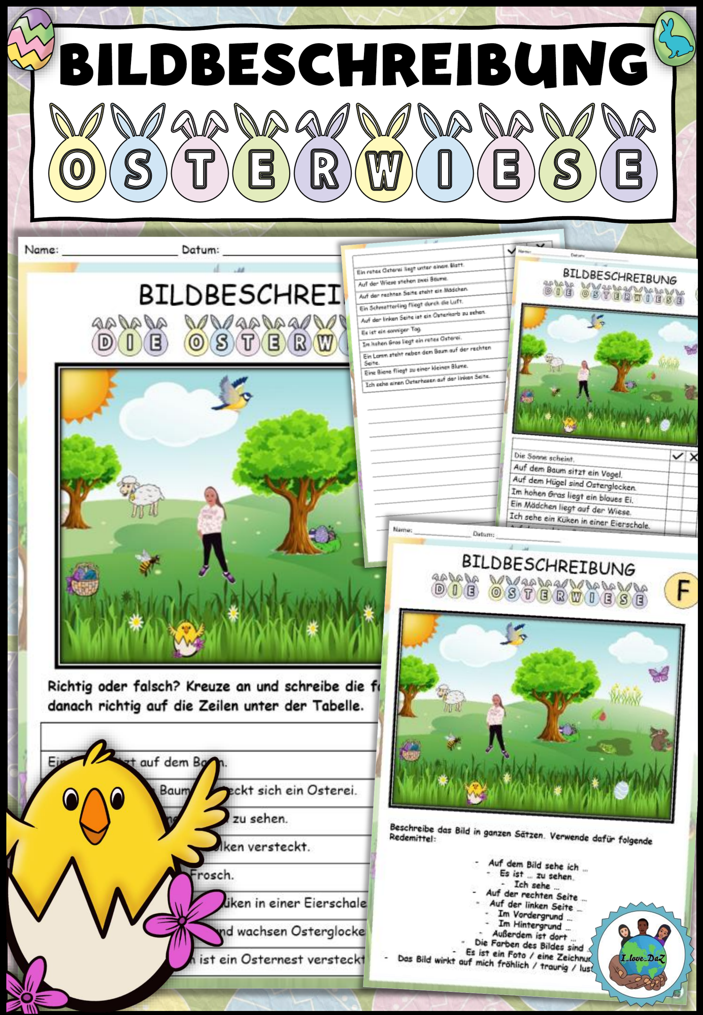 Bildbeschreibung "Die Osterwiese" 3-fach differenziert DaZ / Deutsch ...
