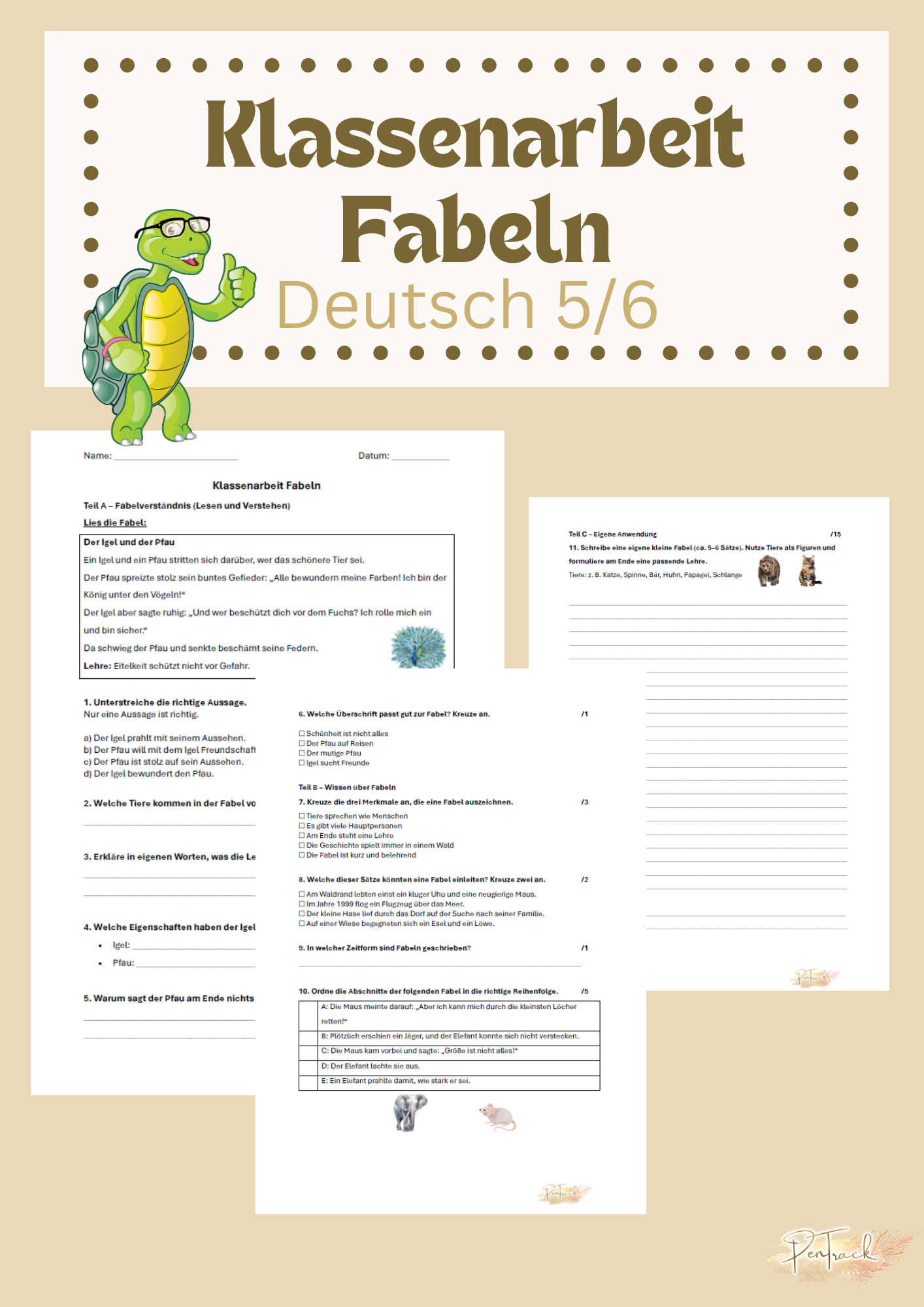 Klassenarbeit Fabeln Klasse 5/6 – Unterrichtsmaterial im Fach Deutsch
