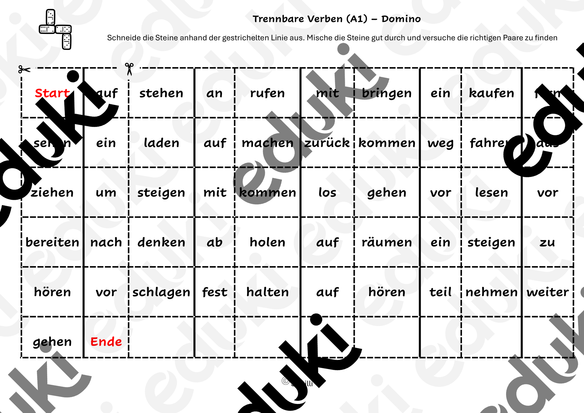 Trennbare_Verben_ Dominospiel_A1 – Unterrichtsmaterial im Fach DaZ/DaF