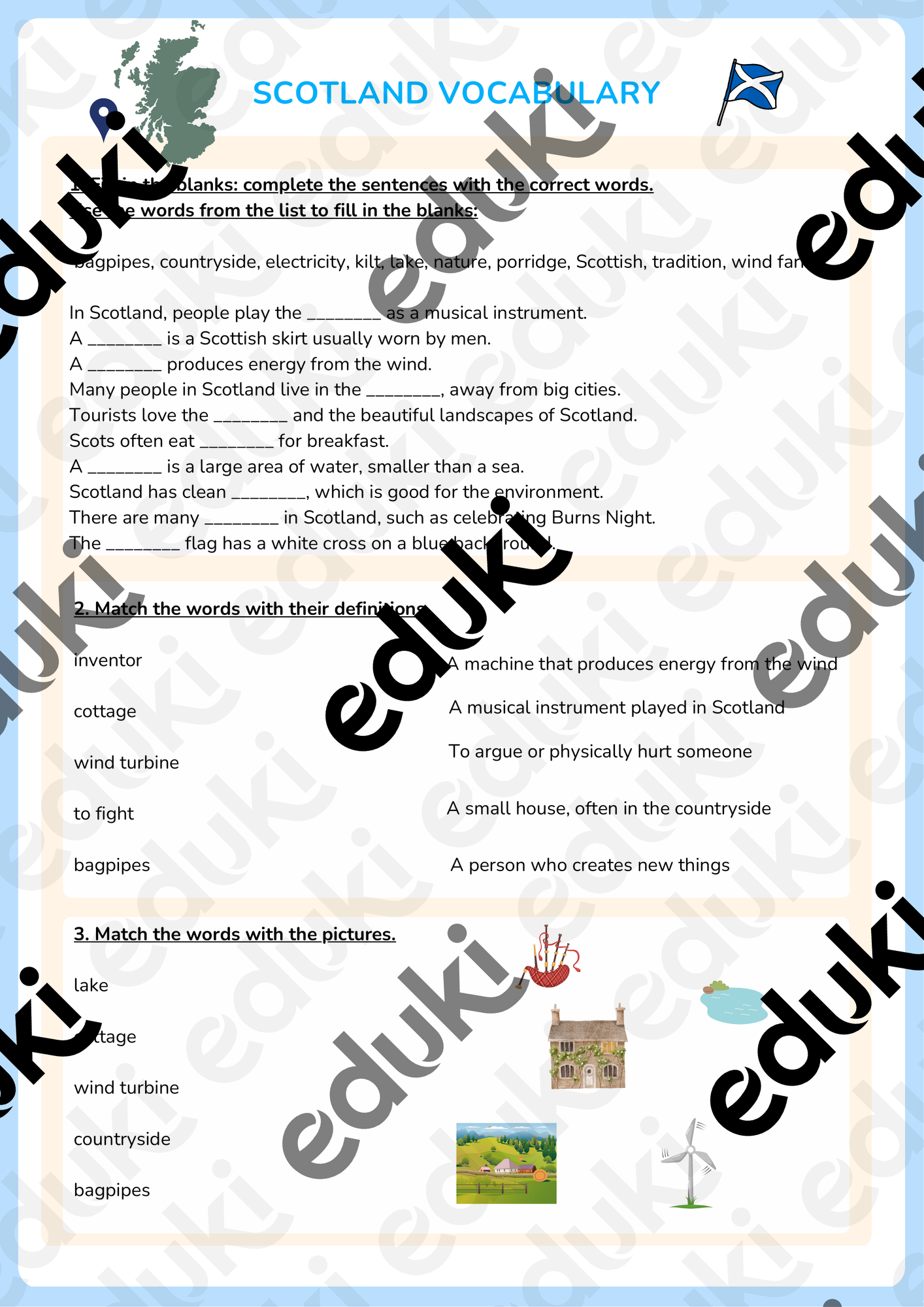 Scotland Vocabulary Worksheet – Unterrichtsmaterial im Fach Englisch