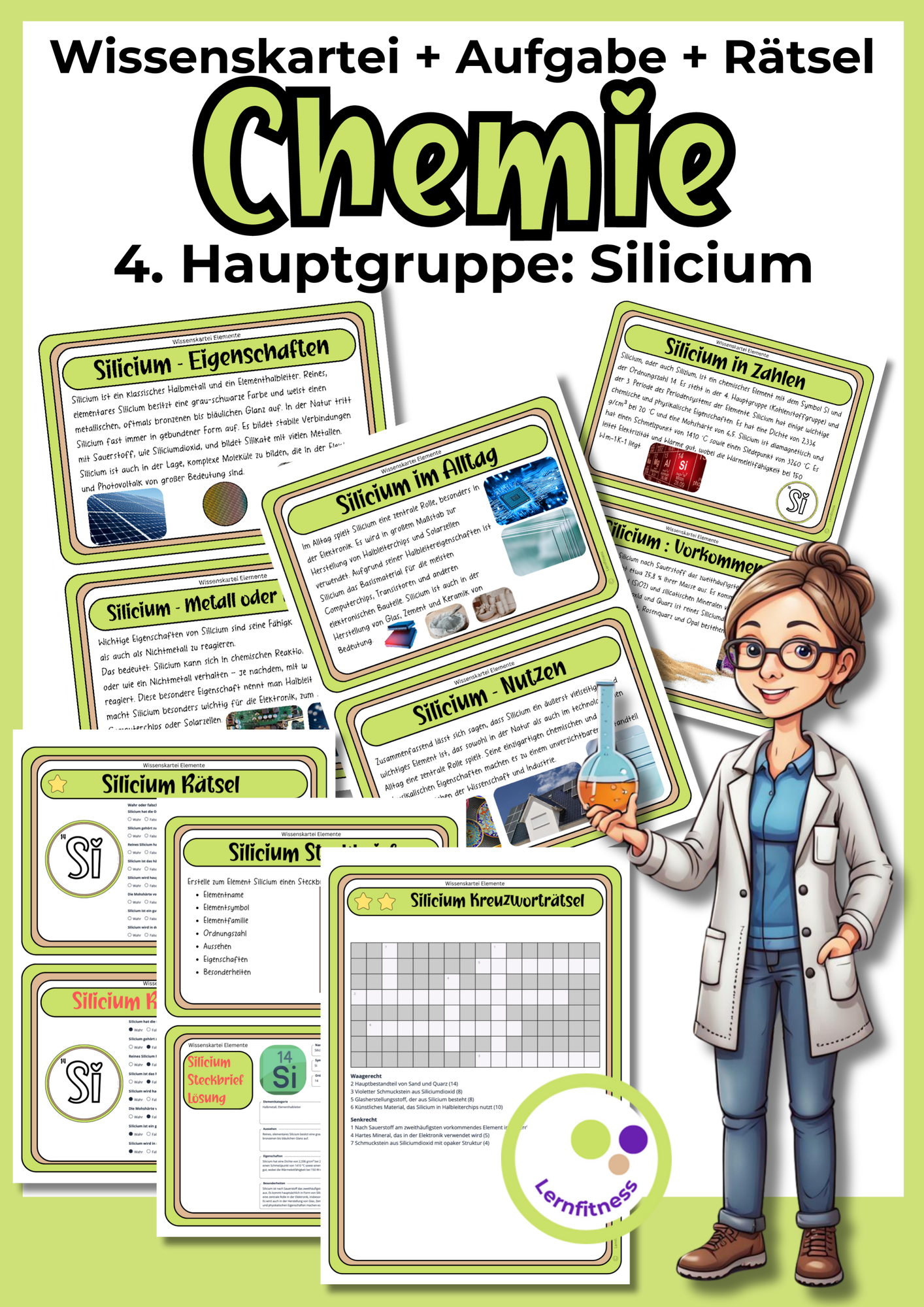 4. Hauptgruppe PSE: Silicium Wissenskartei Steckbrief Quizze ...