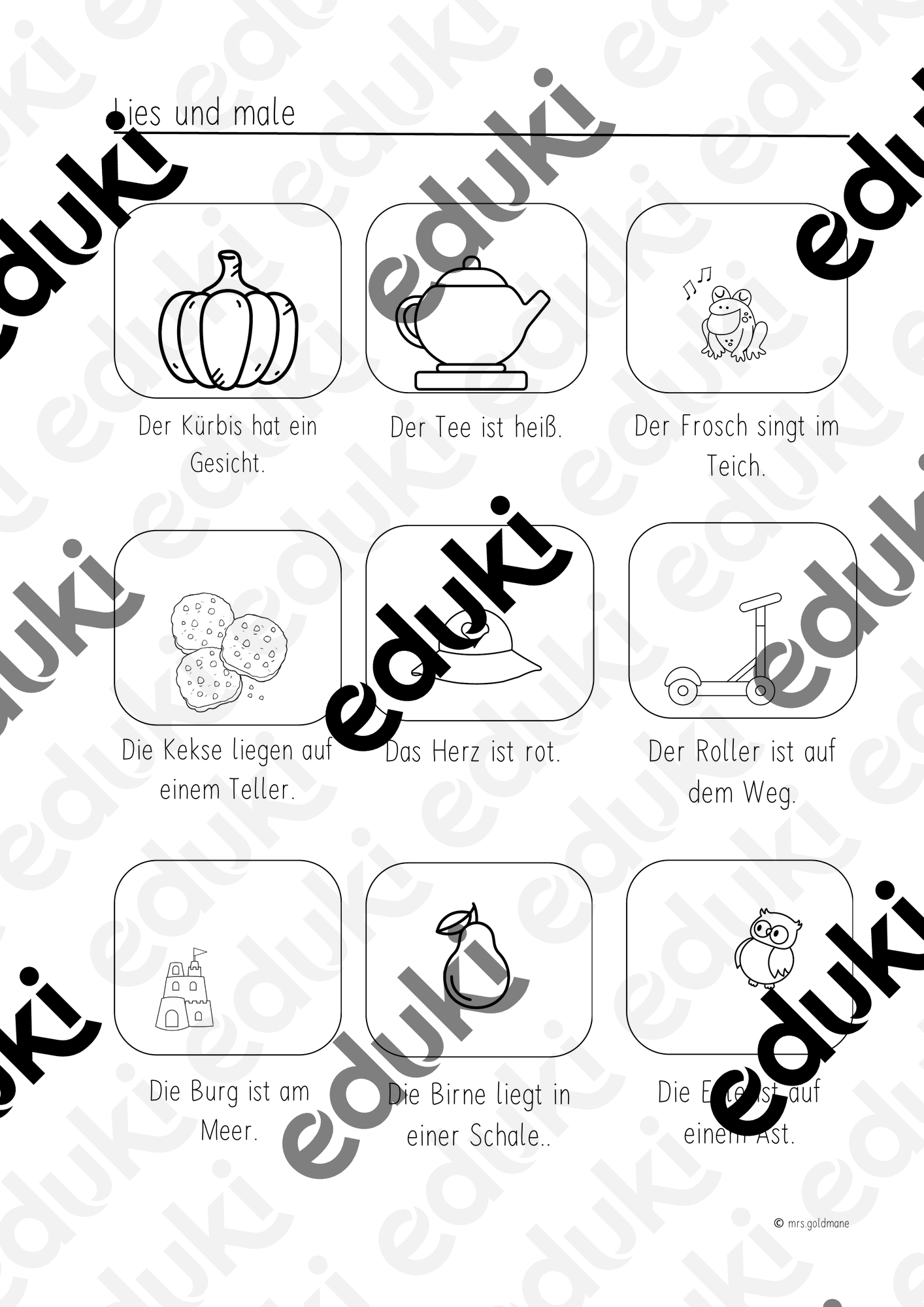 Lies und male - Arbeitsblatt Kl. 1 – Unterrichtsmaterial im Fach Deutsch