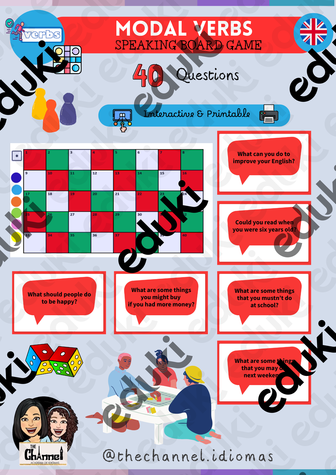 MODAL VERBS – SPEAKING BOARD GAME (40 Questions) - material de la ...