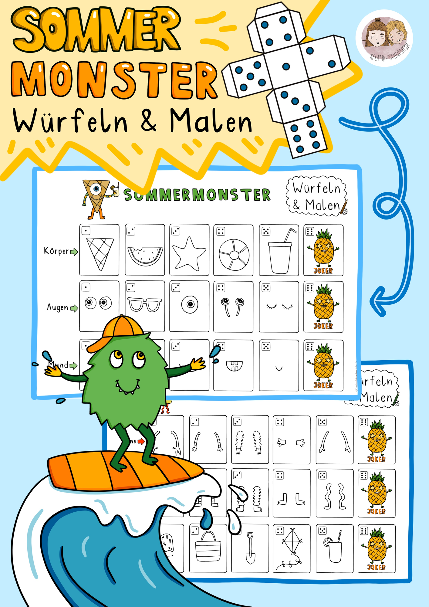 Sommermonster – Würfeln und Malen | Sommerliches Kunstspiel ...