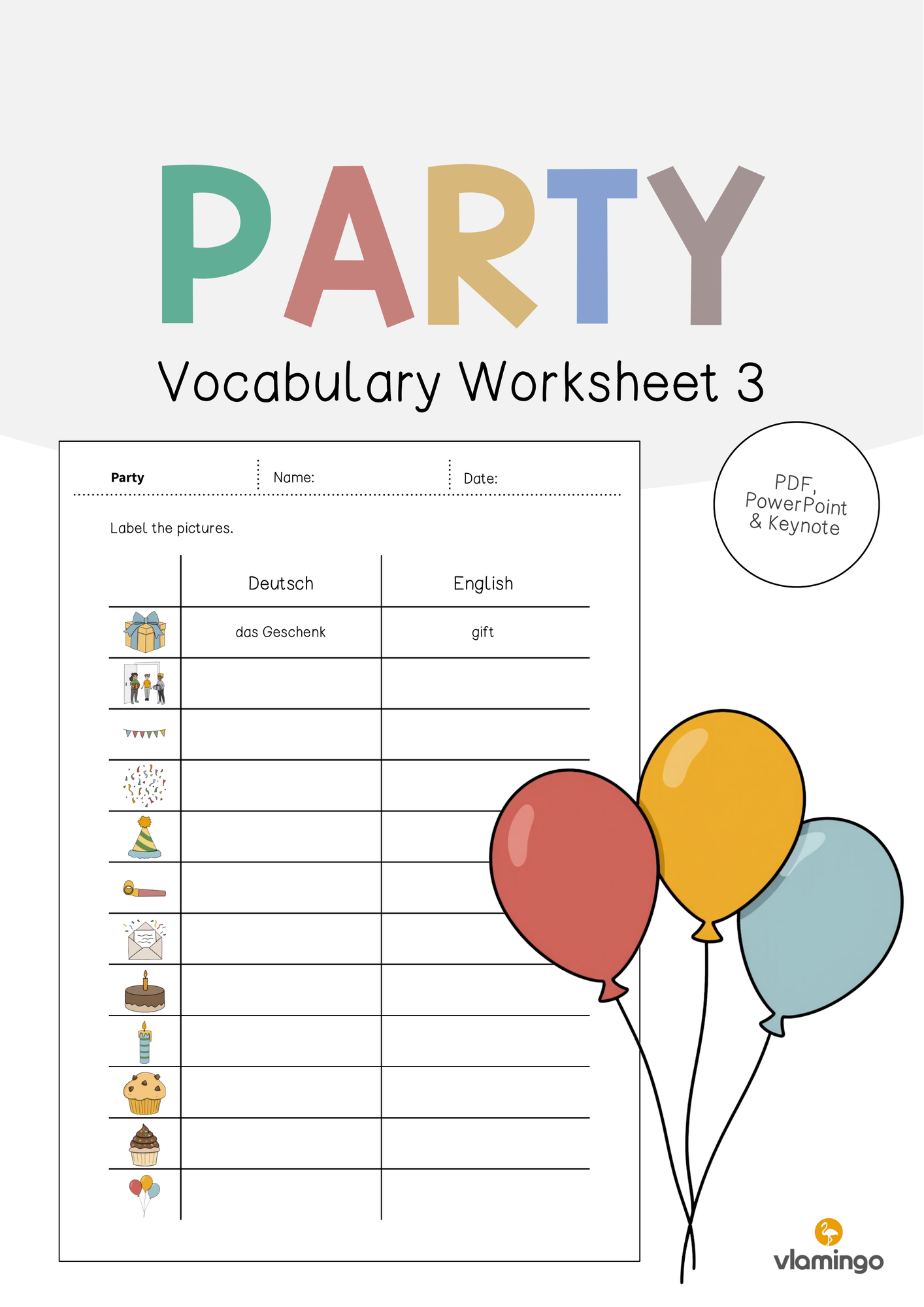 Party: Vocabulary Worksheet 3 (Englisch) – Unterrichtsmaterial im Fach ...