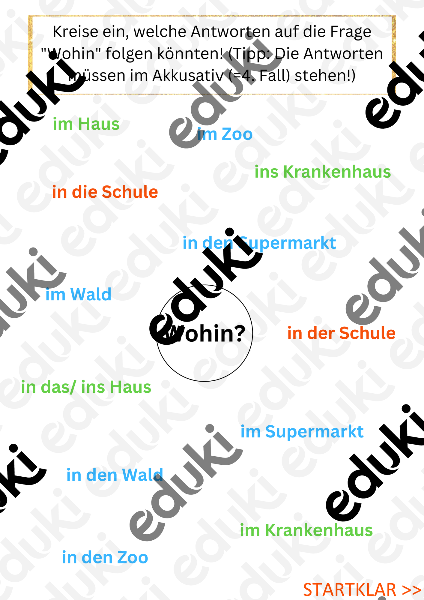 Wohin & Akkusativ, Wo & Dativ – Unterrichtsmaterial im Fach DaZ/DaF
