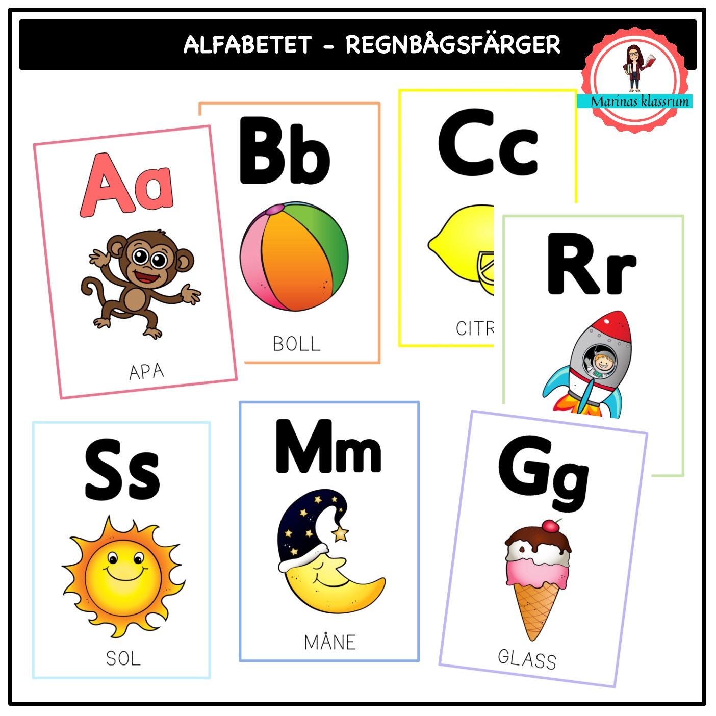 Väggalfabet till klassrummet – material i ämnet Svenska