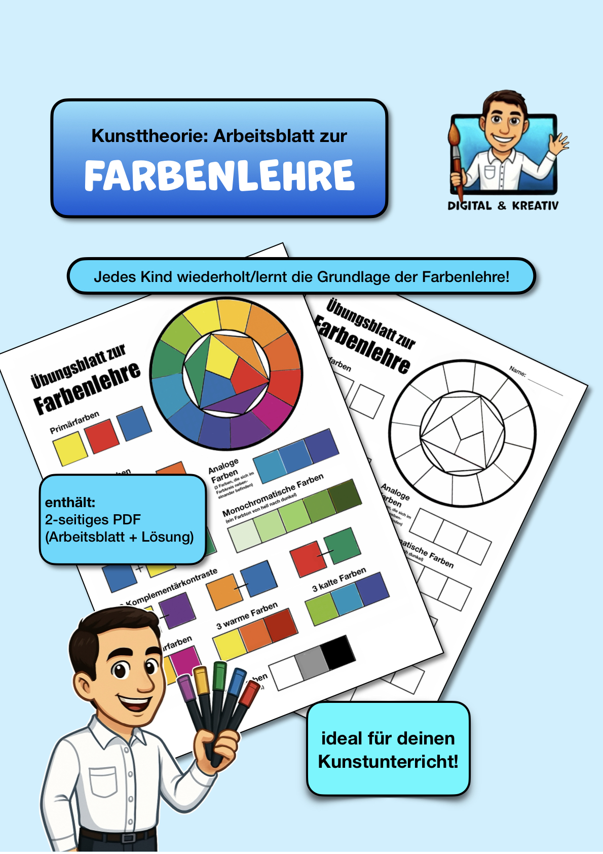 KUNST: Farbenlehre - Arbeitsblatt zum Üben/Wiederholen – Unterrichtsmaterial im Fach Kunst