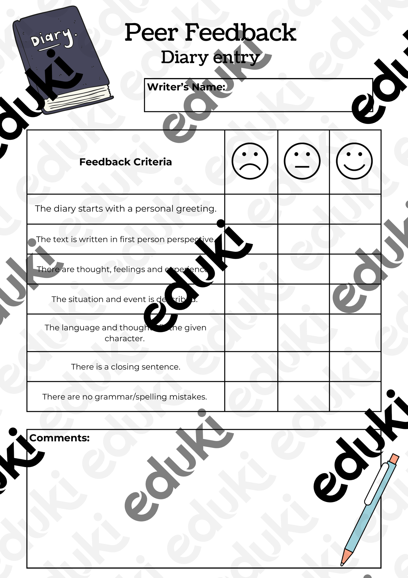 Peer-Feedback: Diary Entry – Unterrichtsmaterial im Fach Englisch
