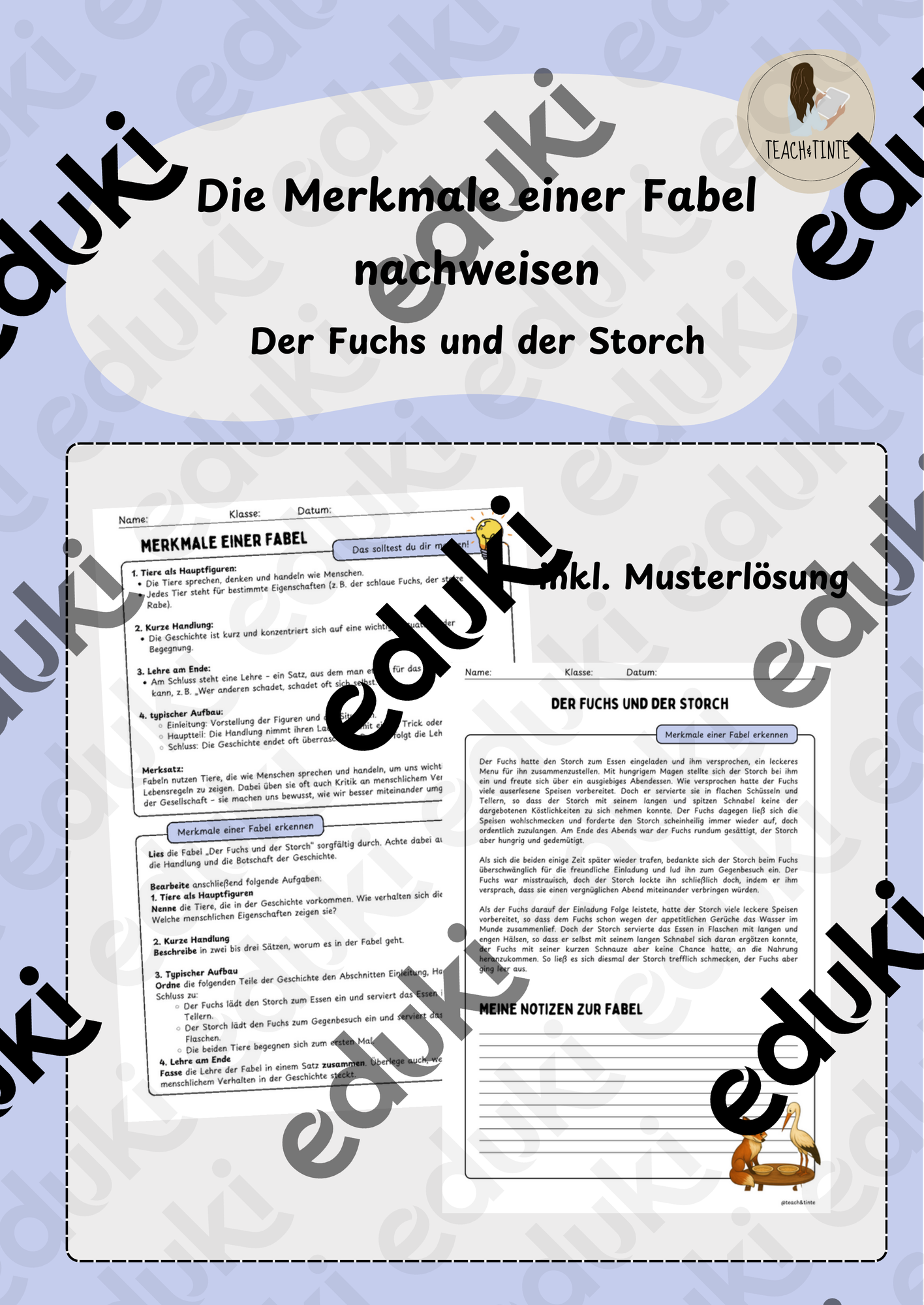 Die Merkmale einer Fabel nachweisen: Der Fuchs und der Storch (inkl ...