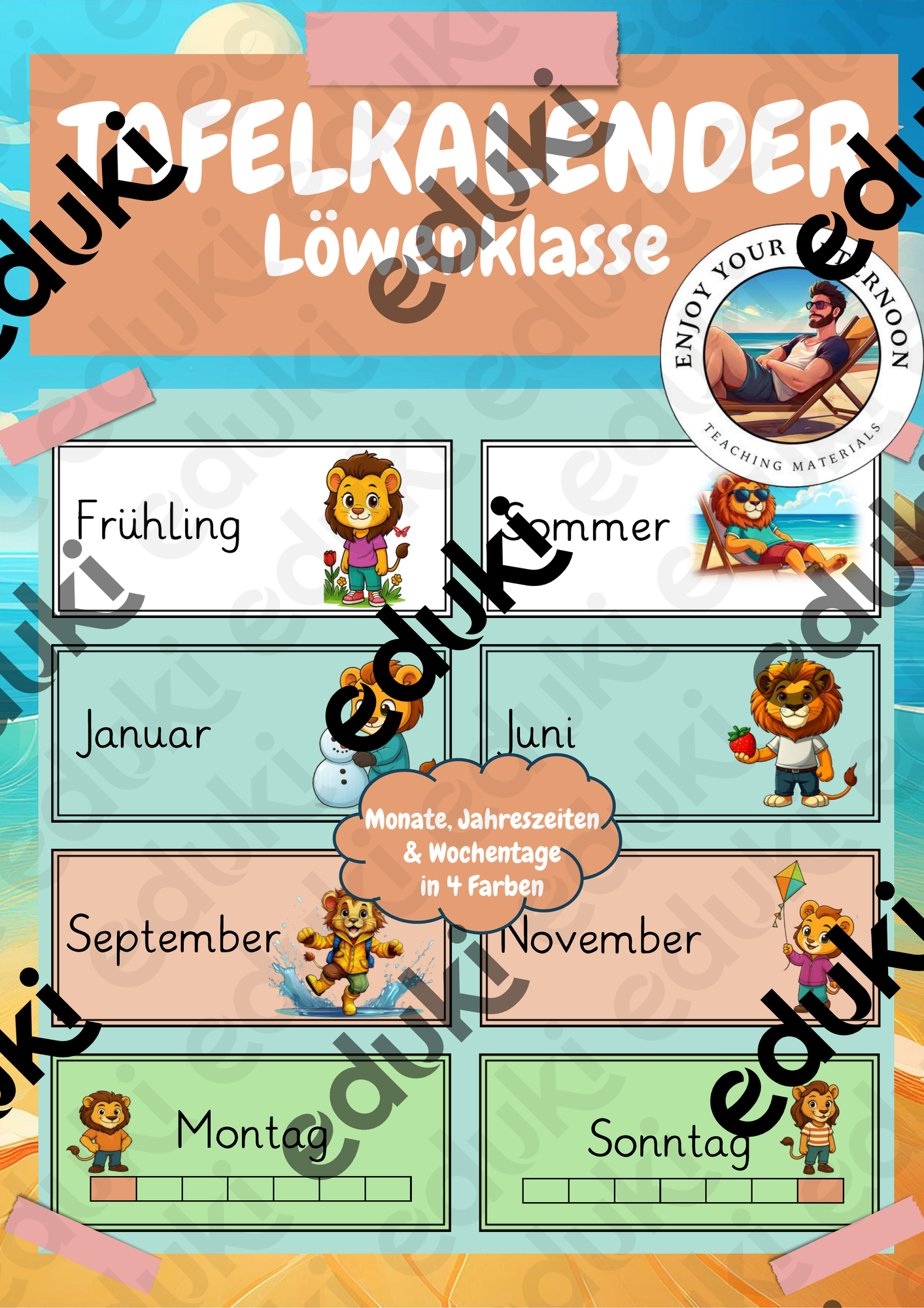 Tafelkalender Löwenklasse 🦁 | Monate, Jahreszeiten & Wochentage in 4 ...