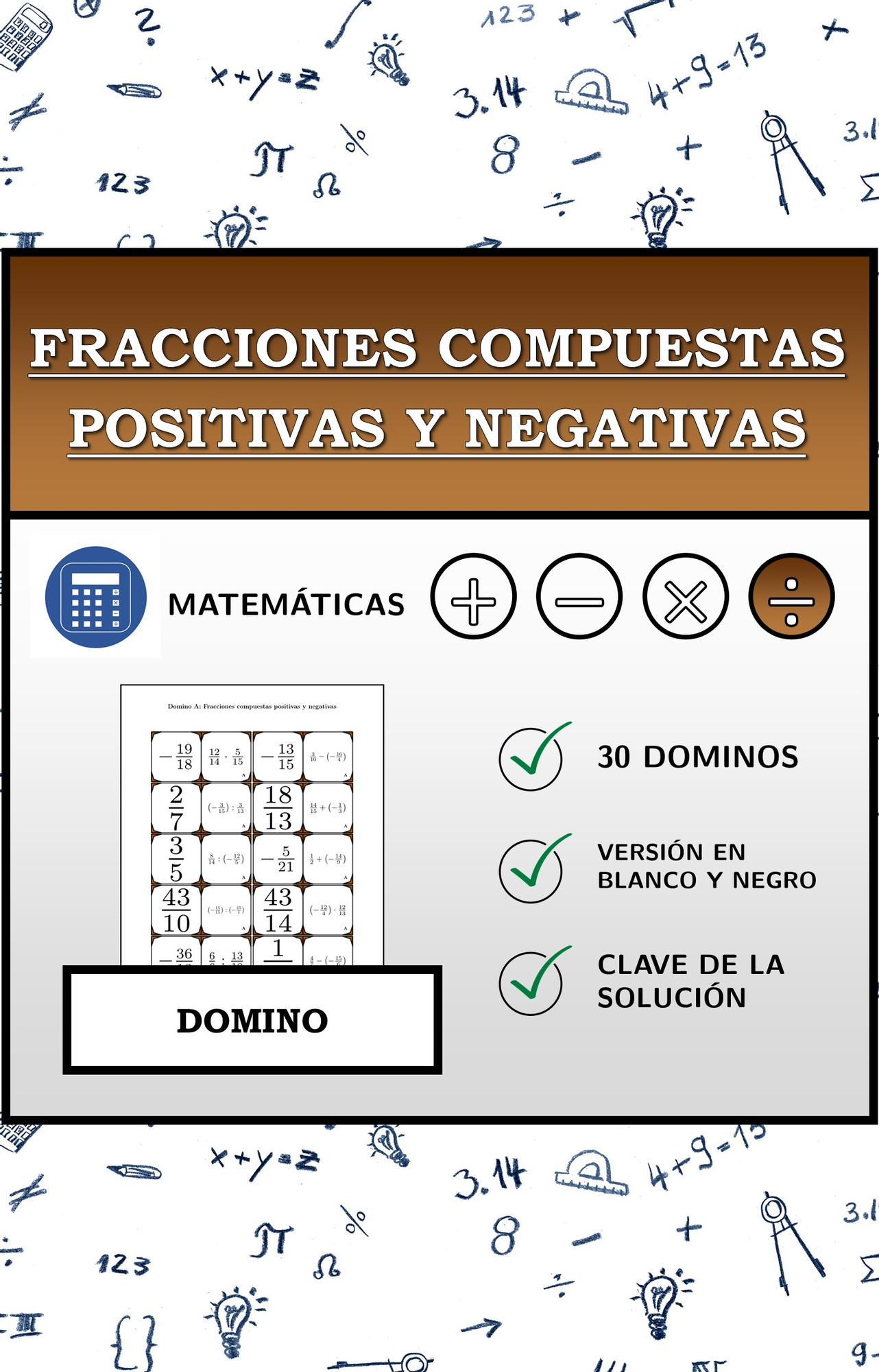 Domino | Fracciones compuestas positivas y negativas | Actividad ...