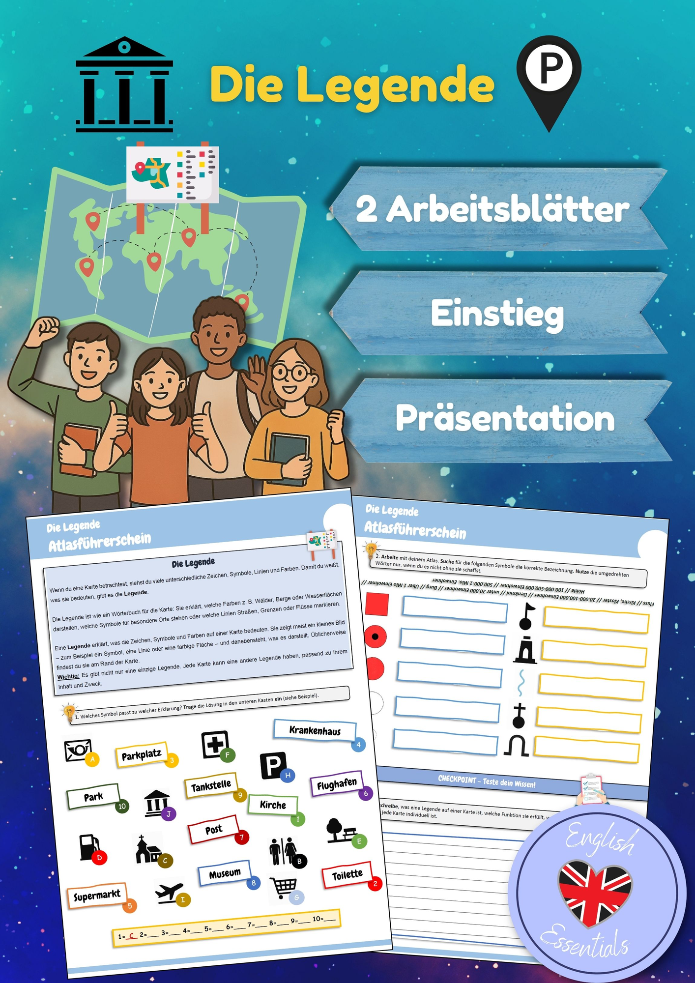 Die Legende im Atlas (Arbeitsblätter & Präsentation ...