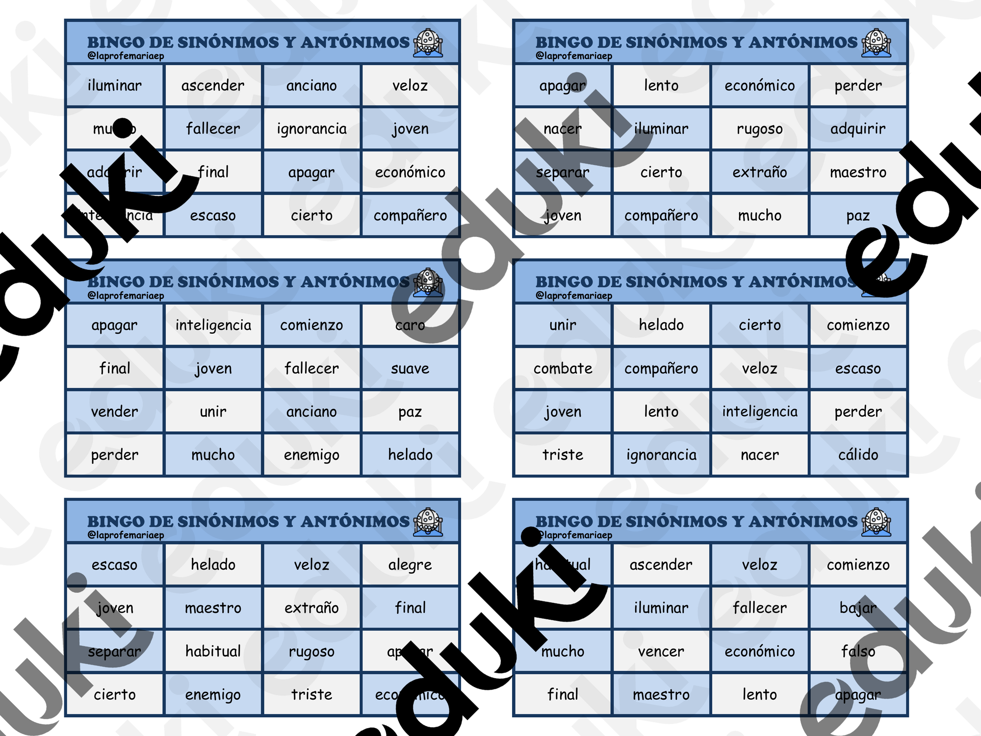 Bingo de sinónimos y antónimos - material de la siguiente asignatura ...