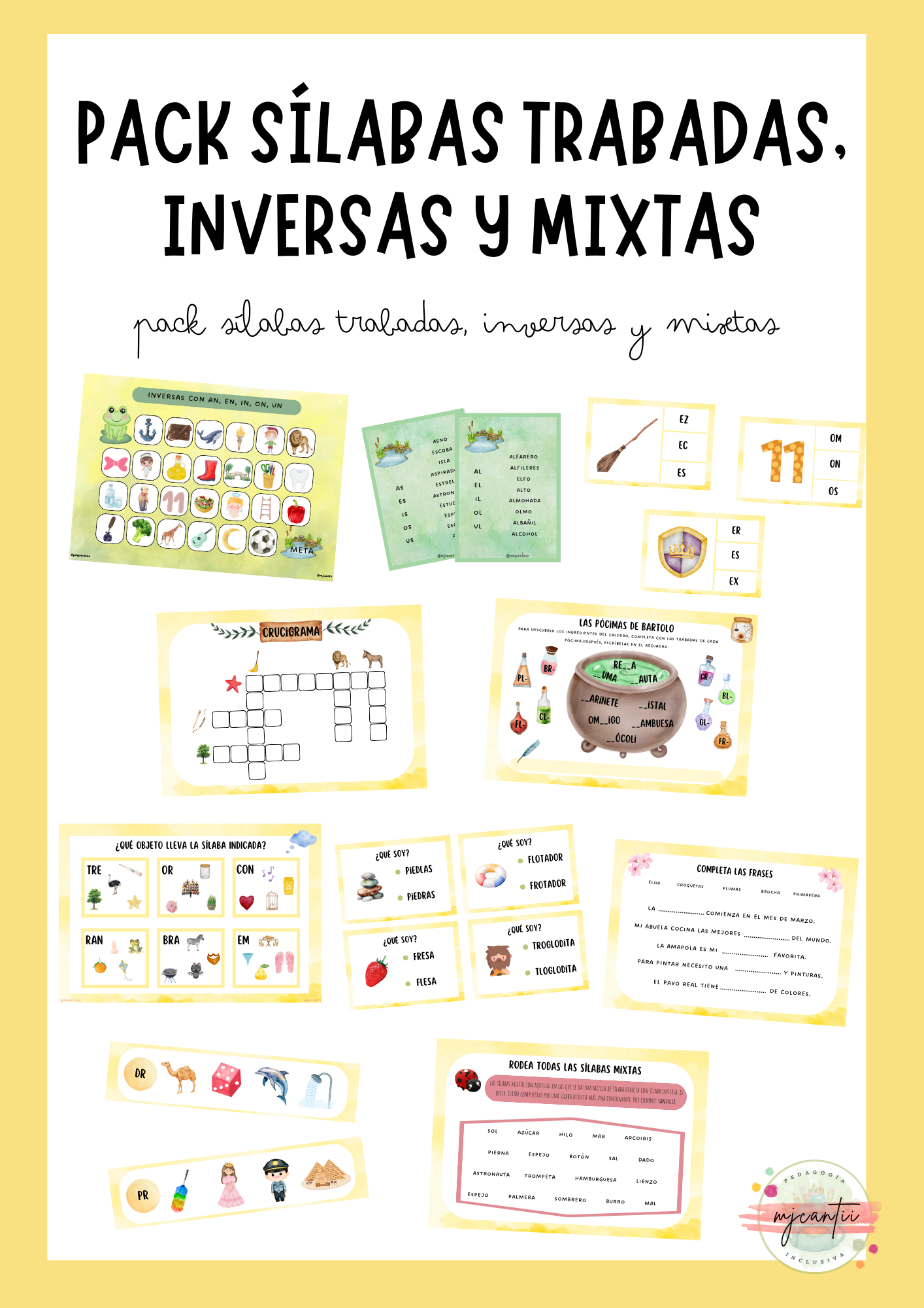 Pack de sílabas trabadas, inversas y mixtas - material de la siguiente ...